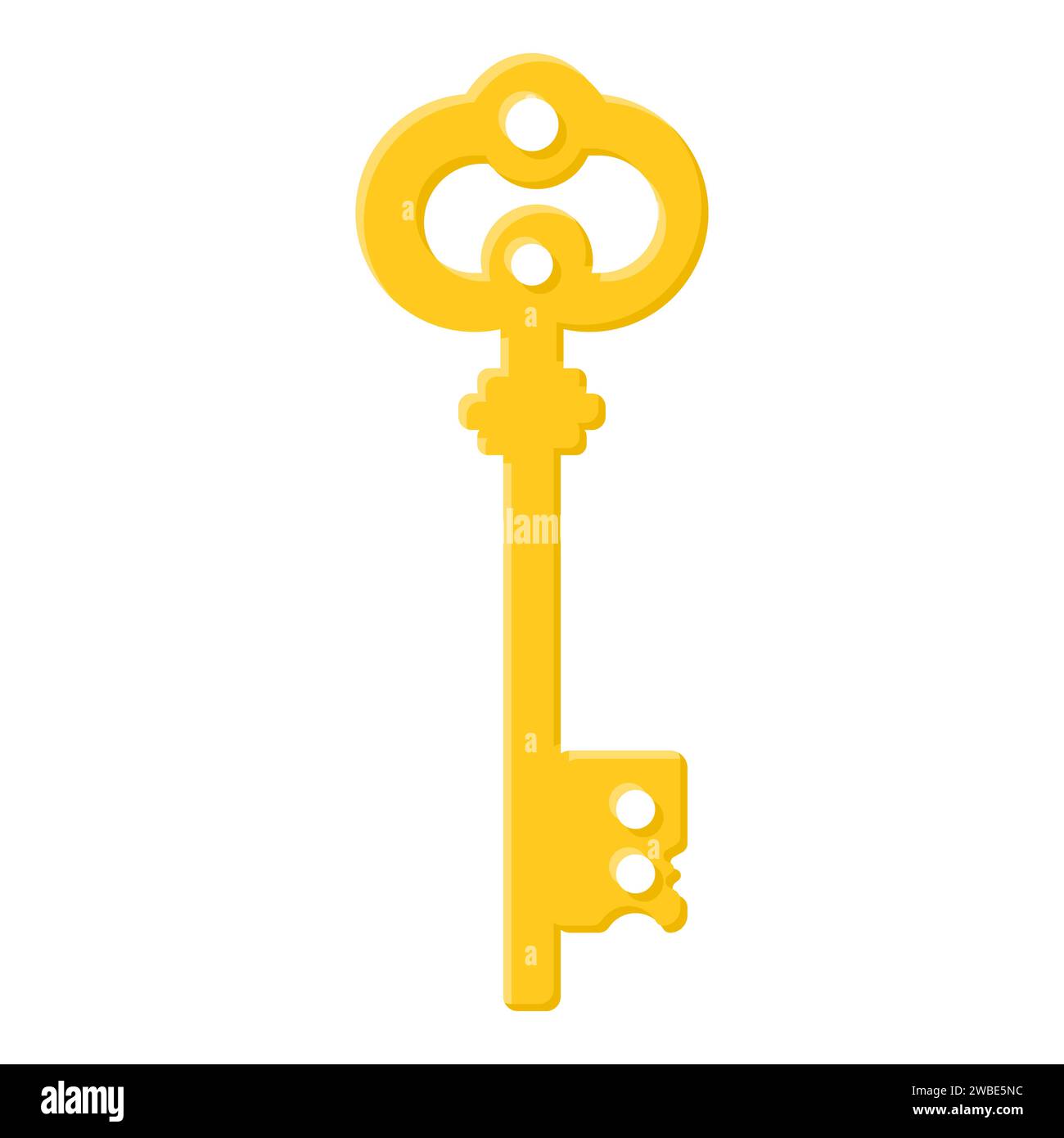Yellow golden key isolated on white background. Cartoon style. Vector ...