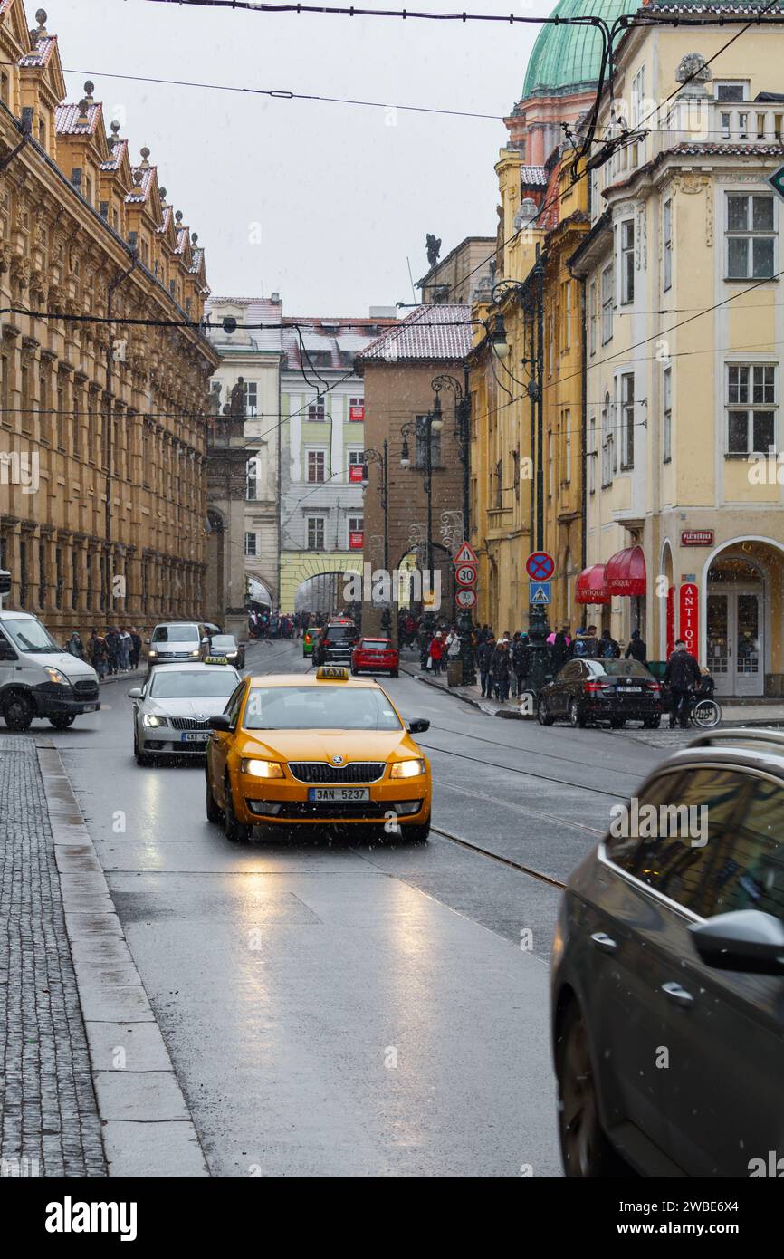 Streets scene of Prague city in winter with buildings Stock Photo - Alamy
