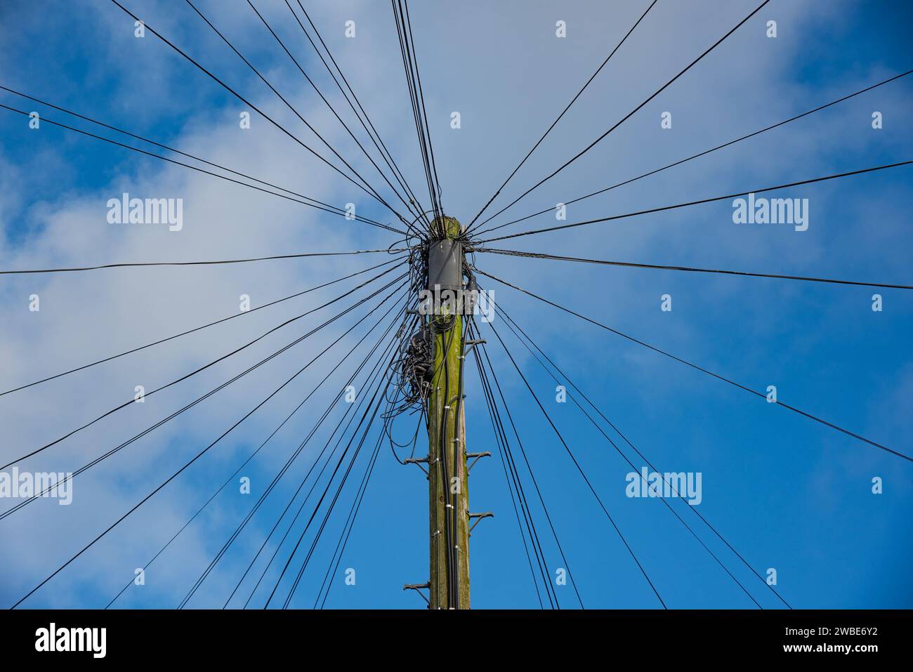 Telegraph pole with telephone wires, Ribchester, Lancashire, UK Stock ...