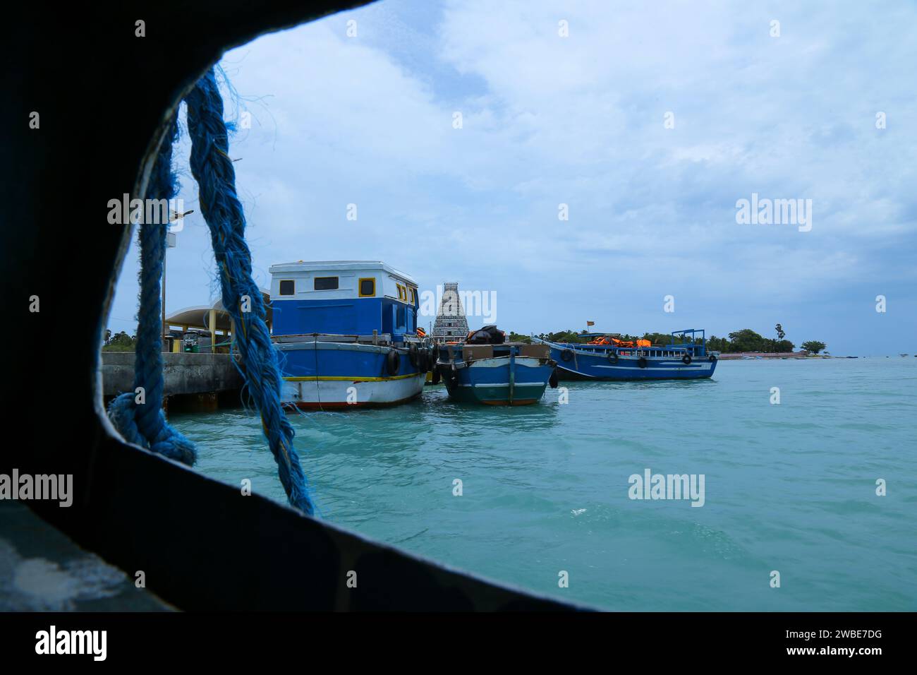 View from a window overlooking the natural sea from a boat in Jaffna ...