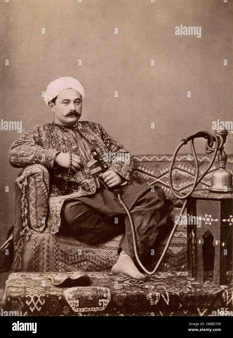 Portrait of Ottoman Turk Smoking Narghile, Hookah, Shisha or Water Pipe ...