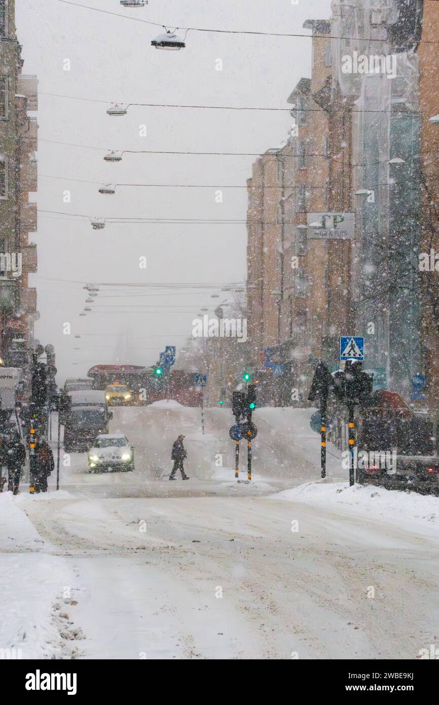 A street of Stockholm, Sweden (renstiernas gata) during a winter ...