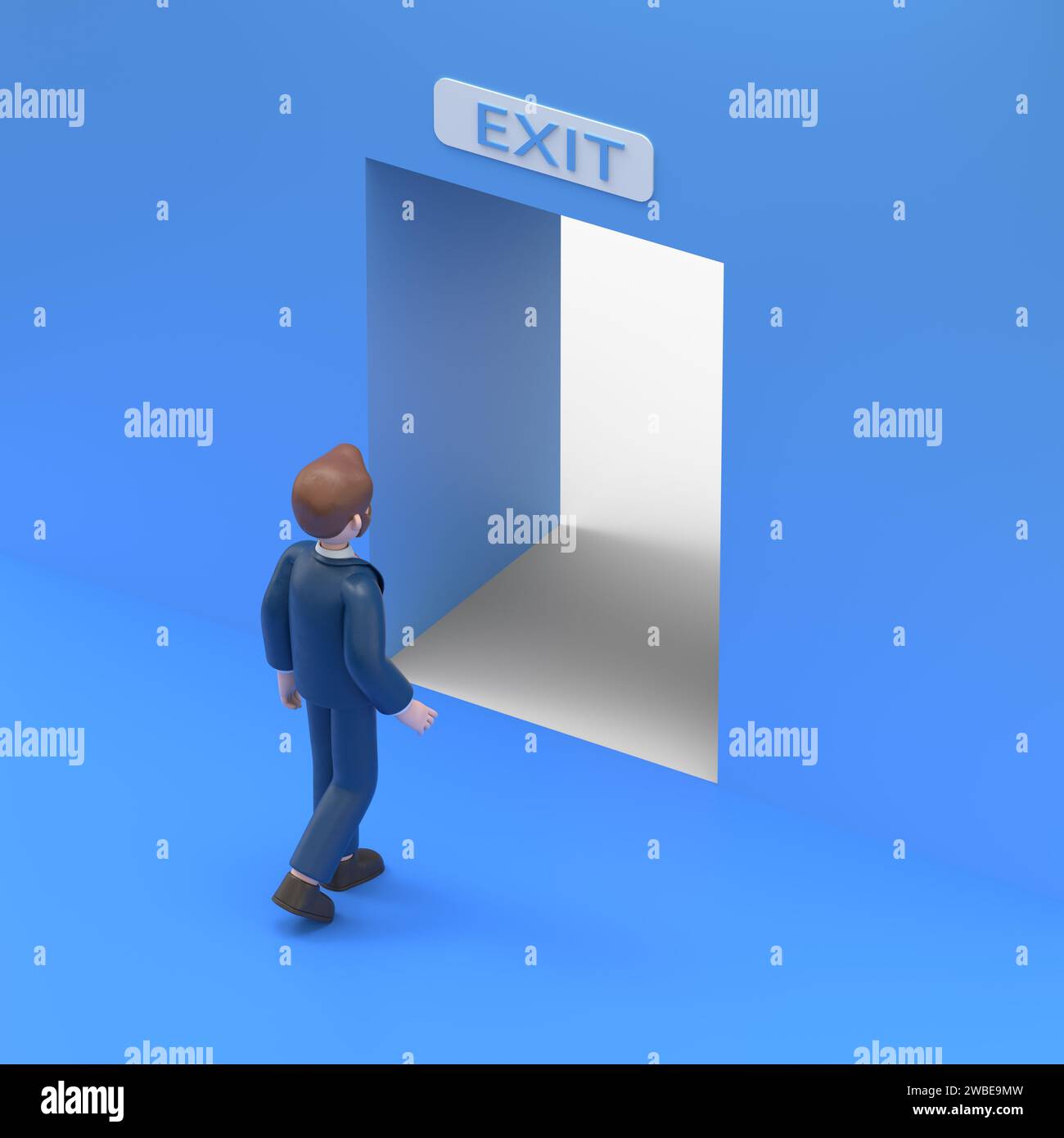 3D illustration of Asian man Felix follows the indicated path to the ...