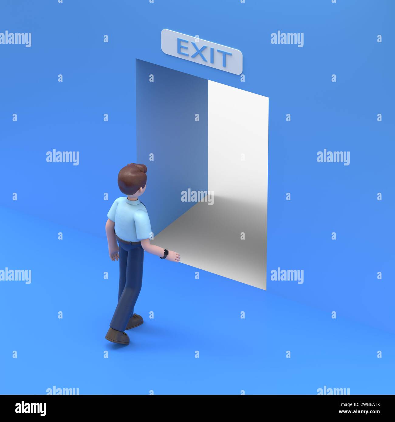 3D illustration of Asian man Felix follows the indicated path to the ...