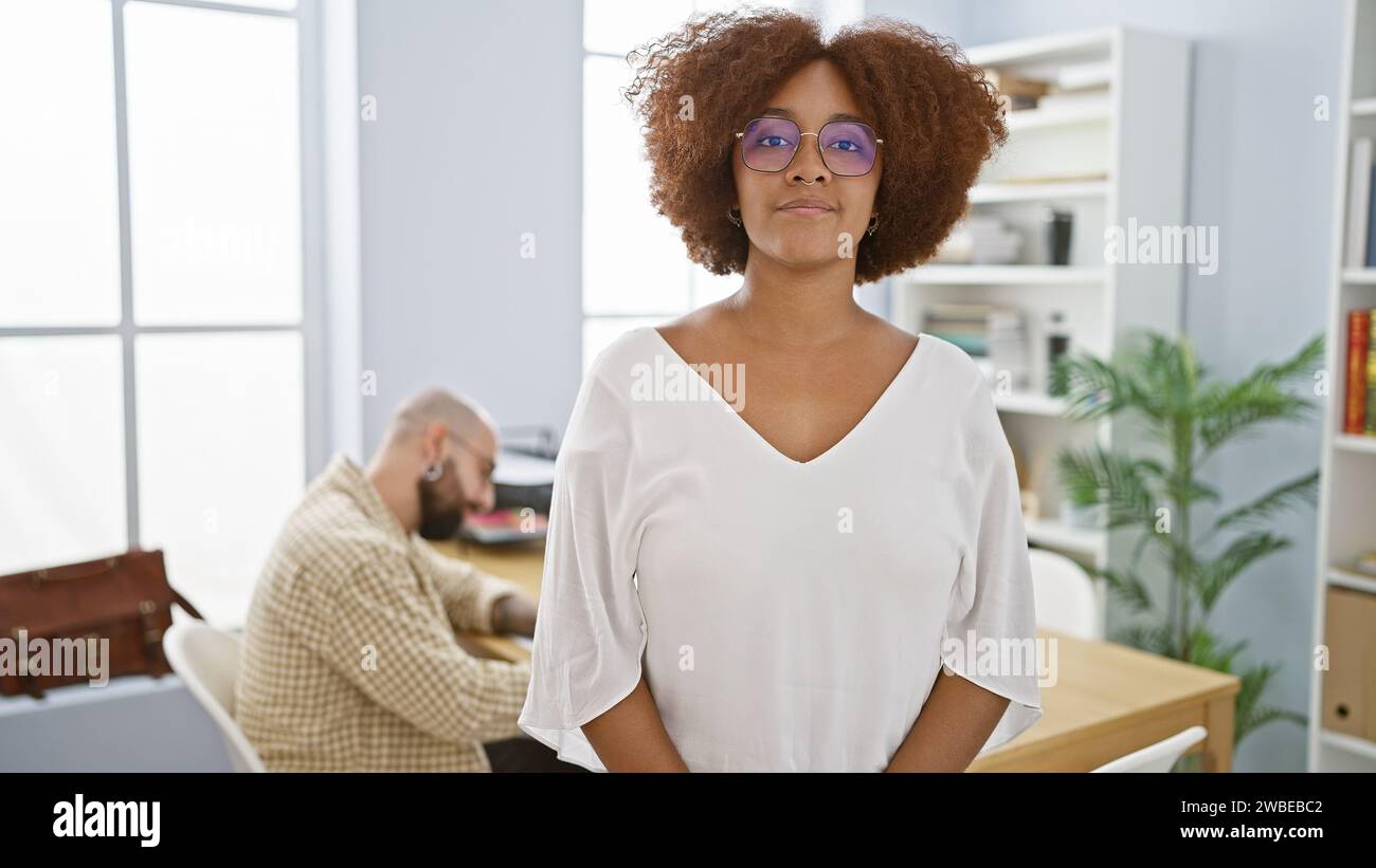 Teamed up in business, two rigorous workers, man and woman, locked in ...