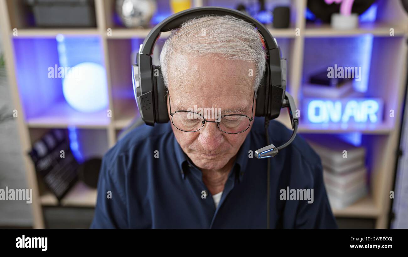 Elder streamer alert, serious-faced gaming guru, a mature man with grey ...