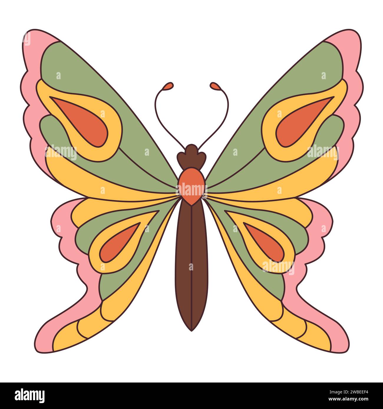 Groovy butterfly sticker. Hippie 60s 70s style. Floral romantic sign ...