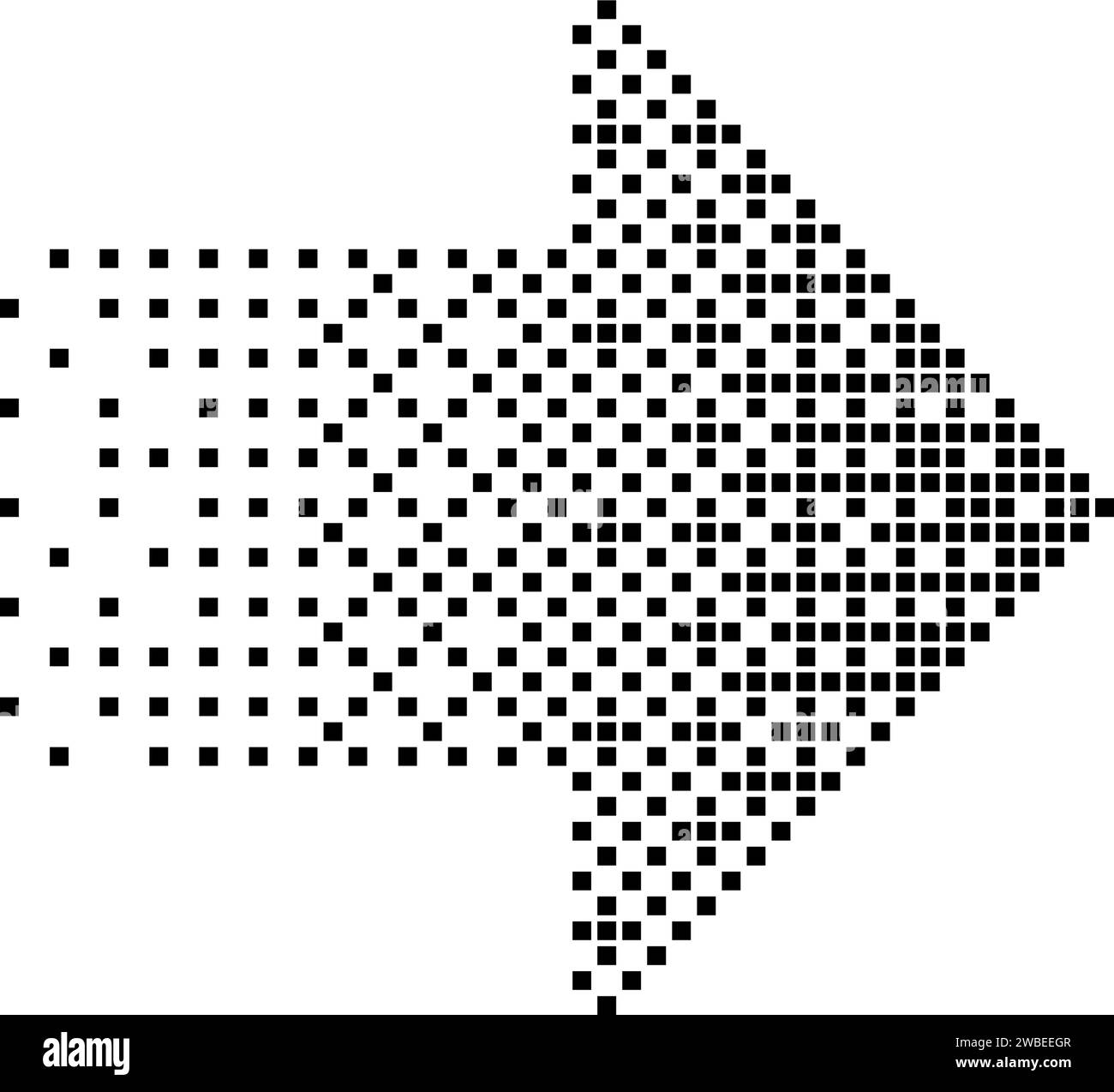 Black fading halftone right arrow in pixel art style on a white background. Retro video game ...