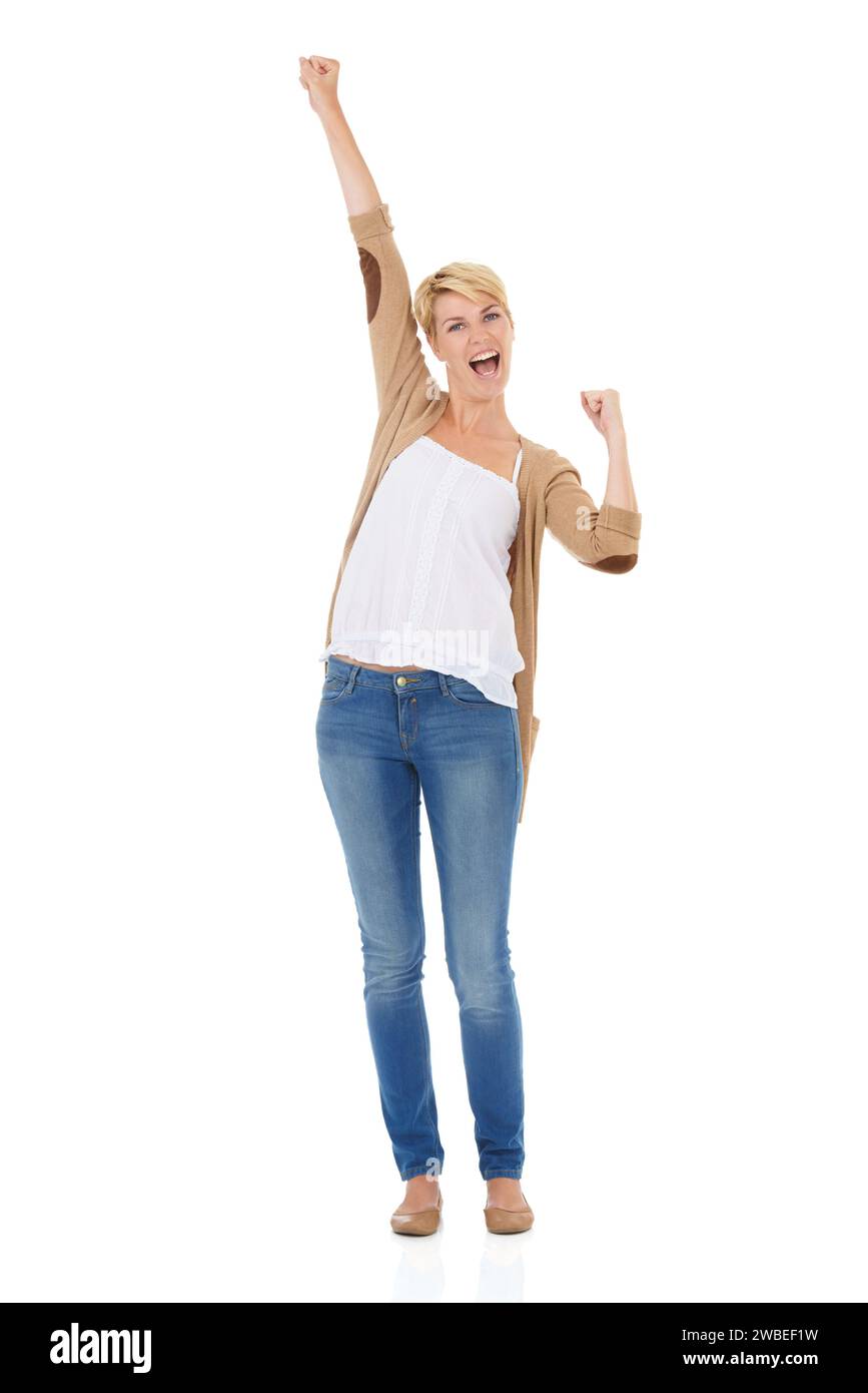 Happy woman face fist Cut Out Stock Images & Pictures - Alamy