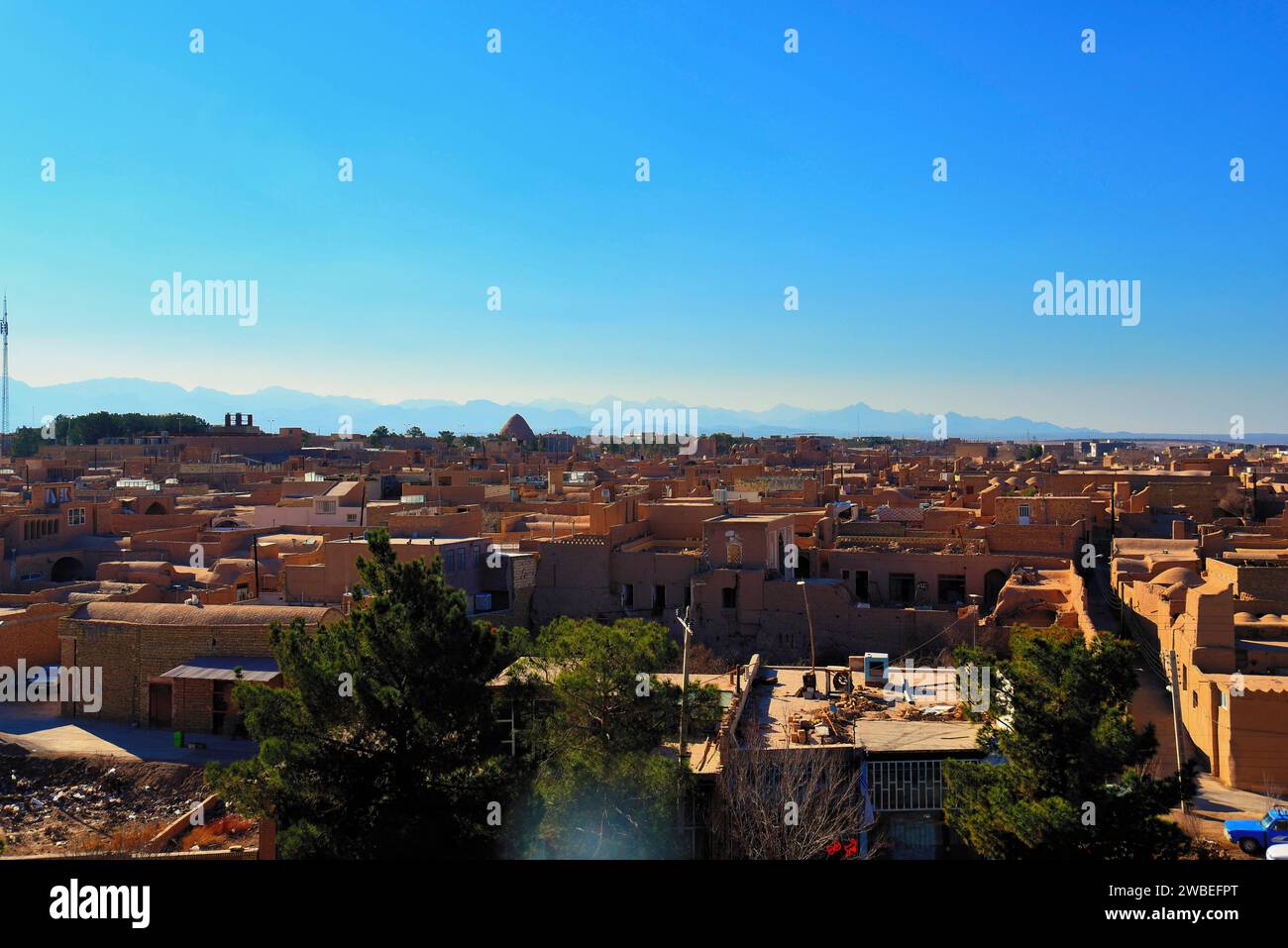 City view from NarIn Castle, Meybod, Iran. Narin castle was built 2,000 ...