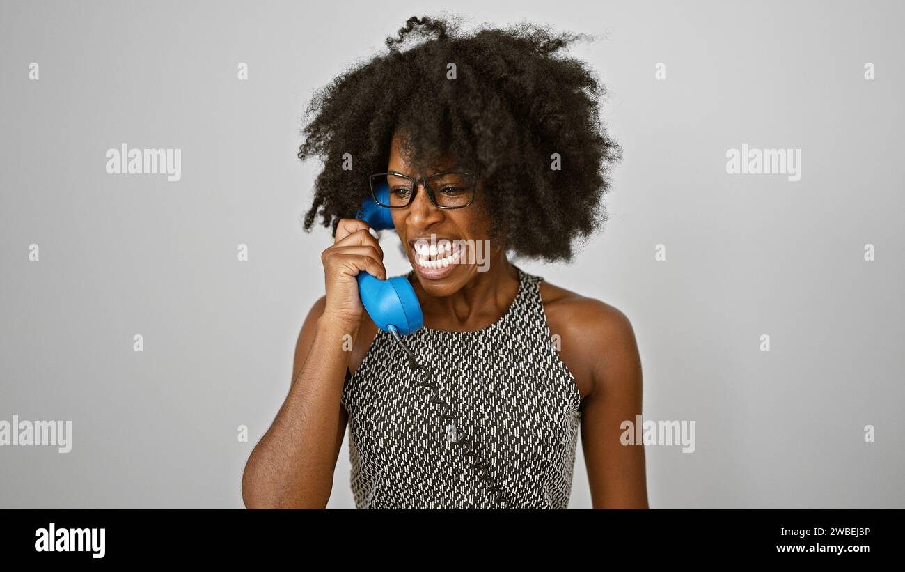 African american woman business worker angry talking on telephone ...