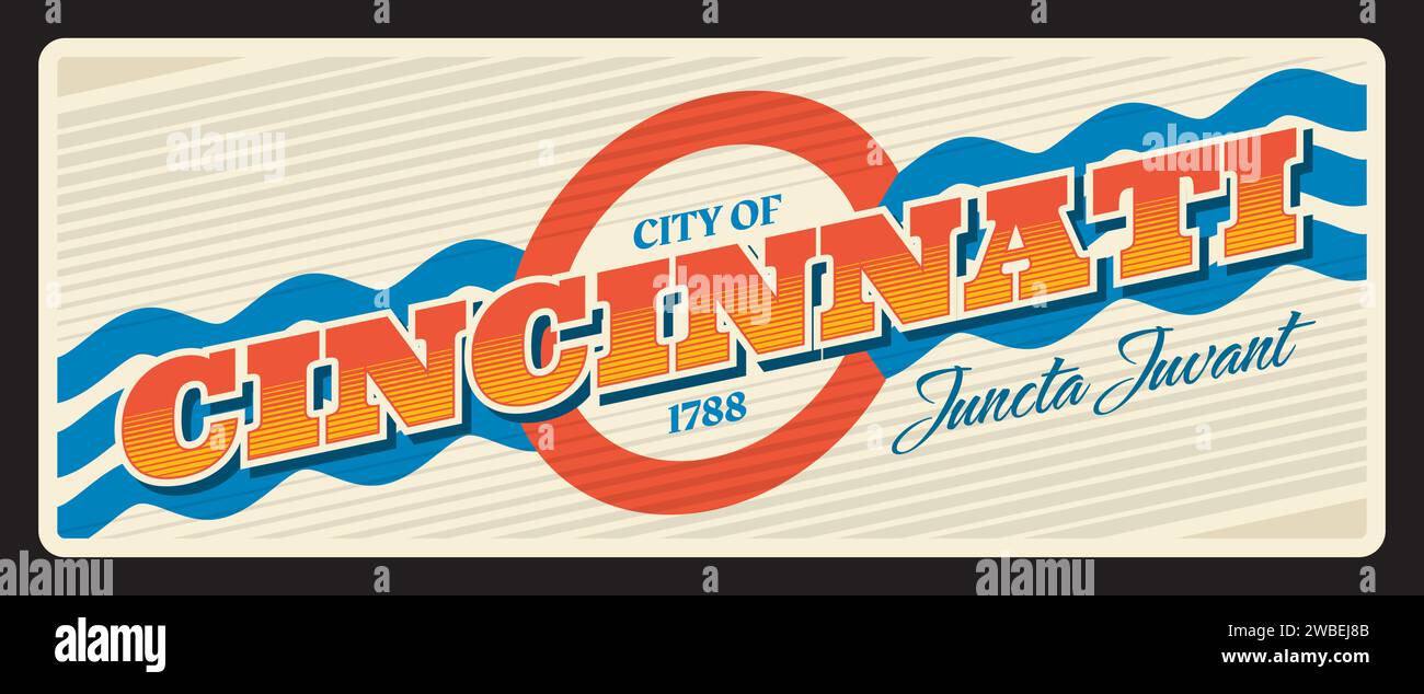 Cincinnati american city retro travel plate sign retro sticker. United ...