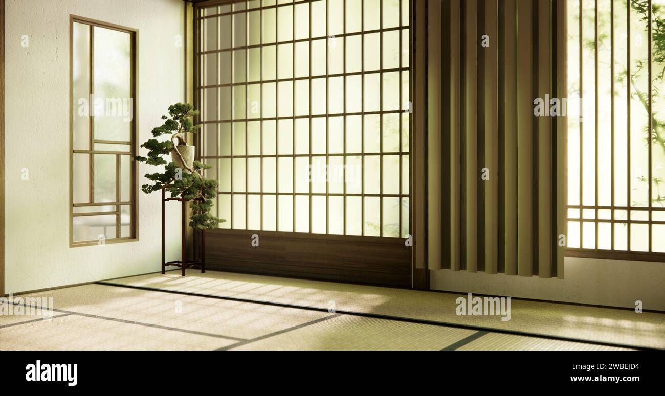 cleaning Interior, Empty room and tatami mat floor room modern style ...