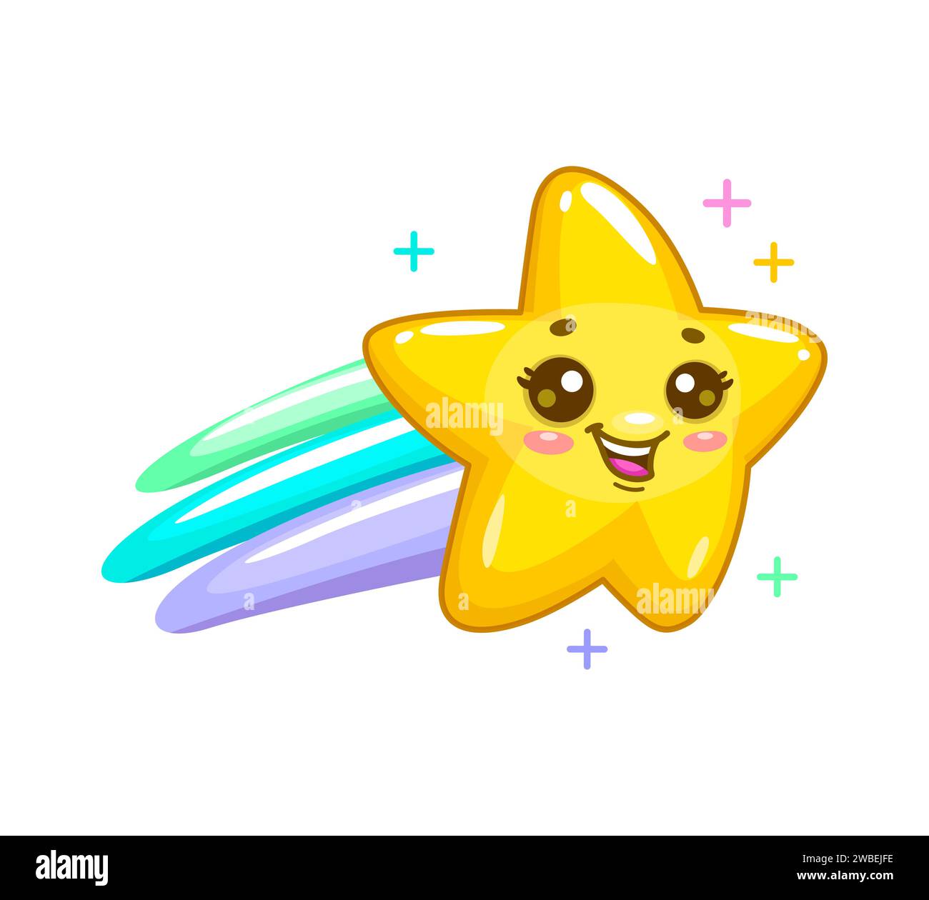 Cartoon cute kawaii star or twinkle personage character, vector funny ...