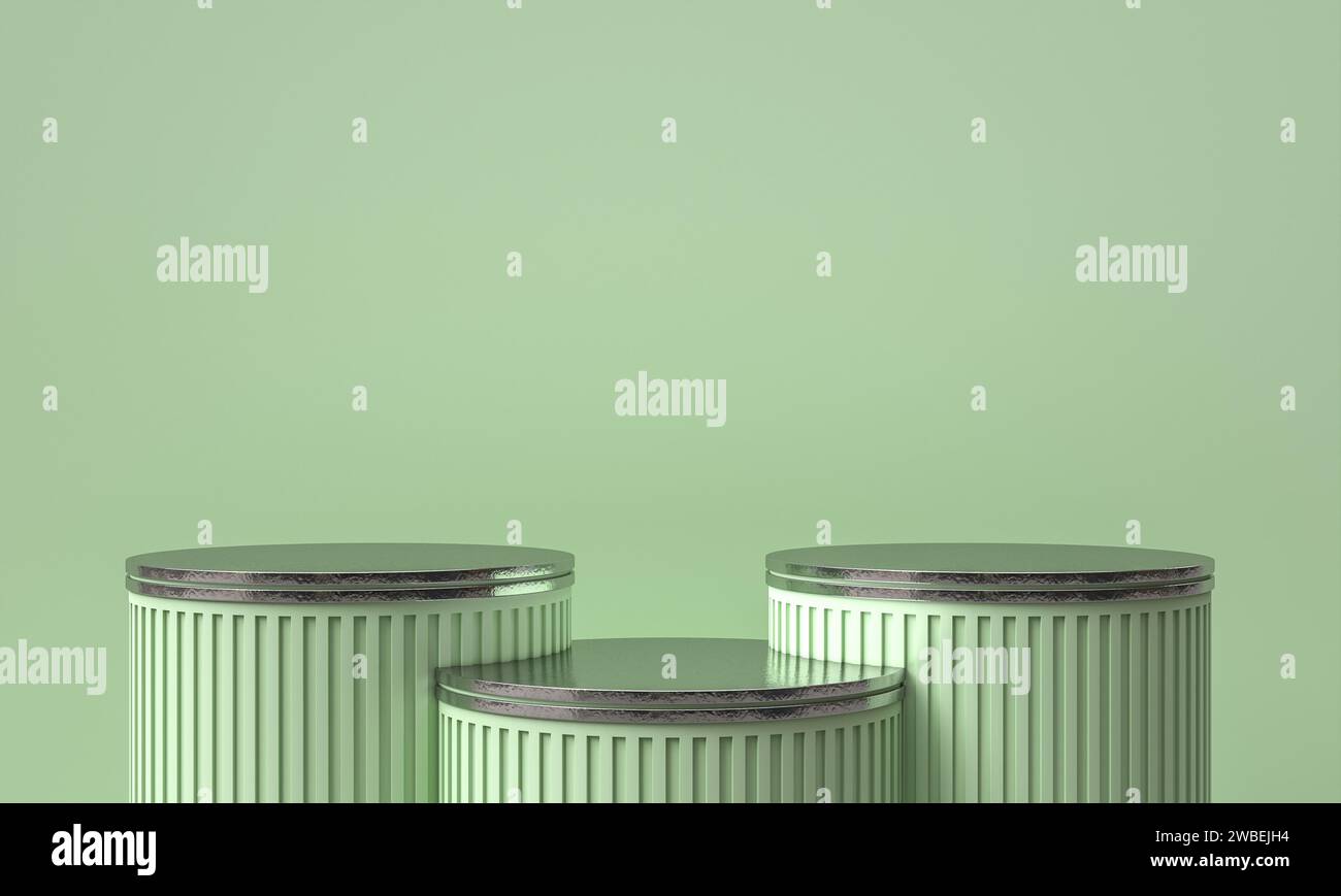 Green column podium with metal base. 3d render background Stock Photo ...