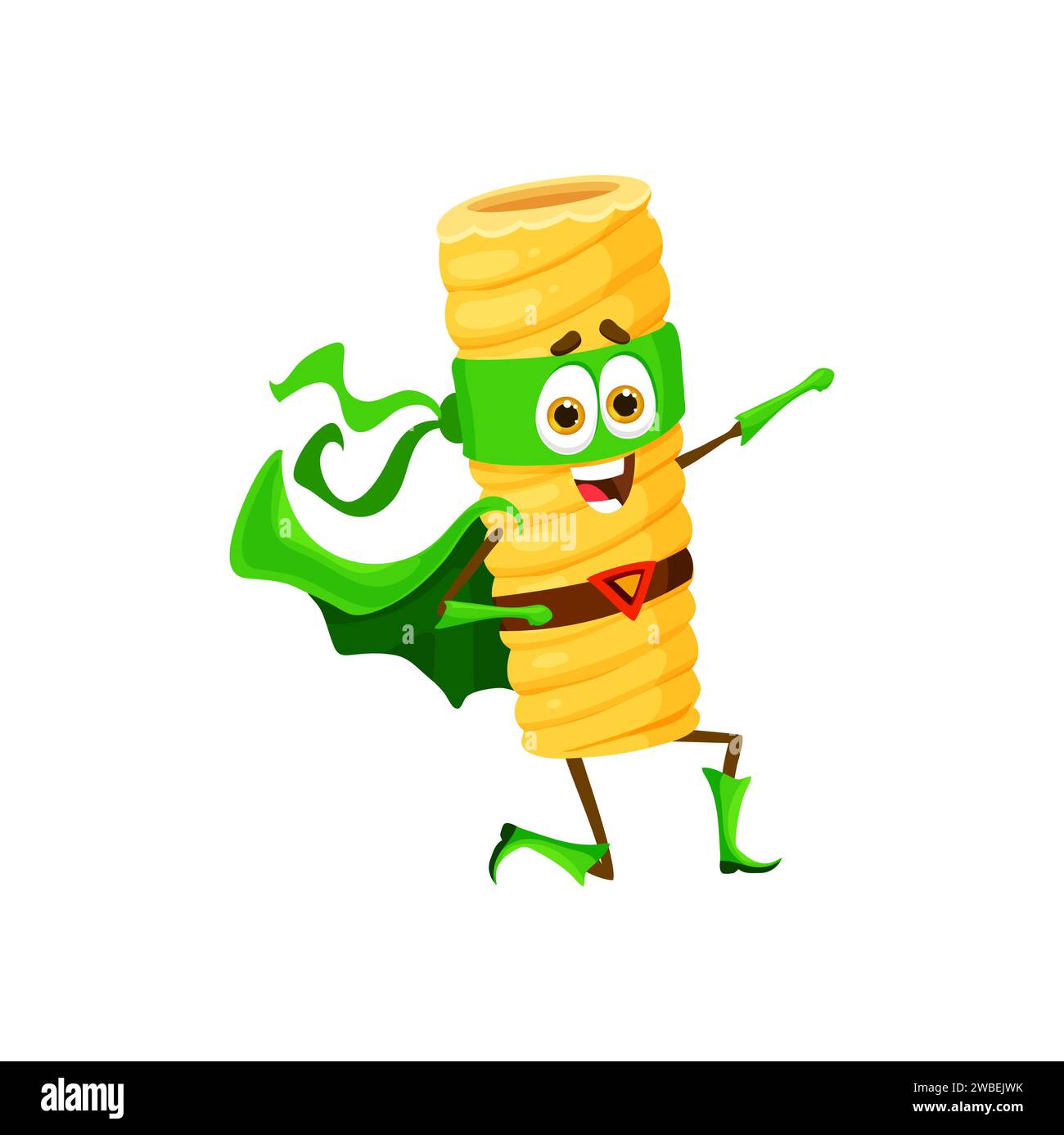 Cartoon tortiglioni italian pasta superhero character. Isolated vector ...