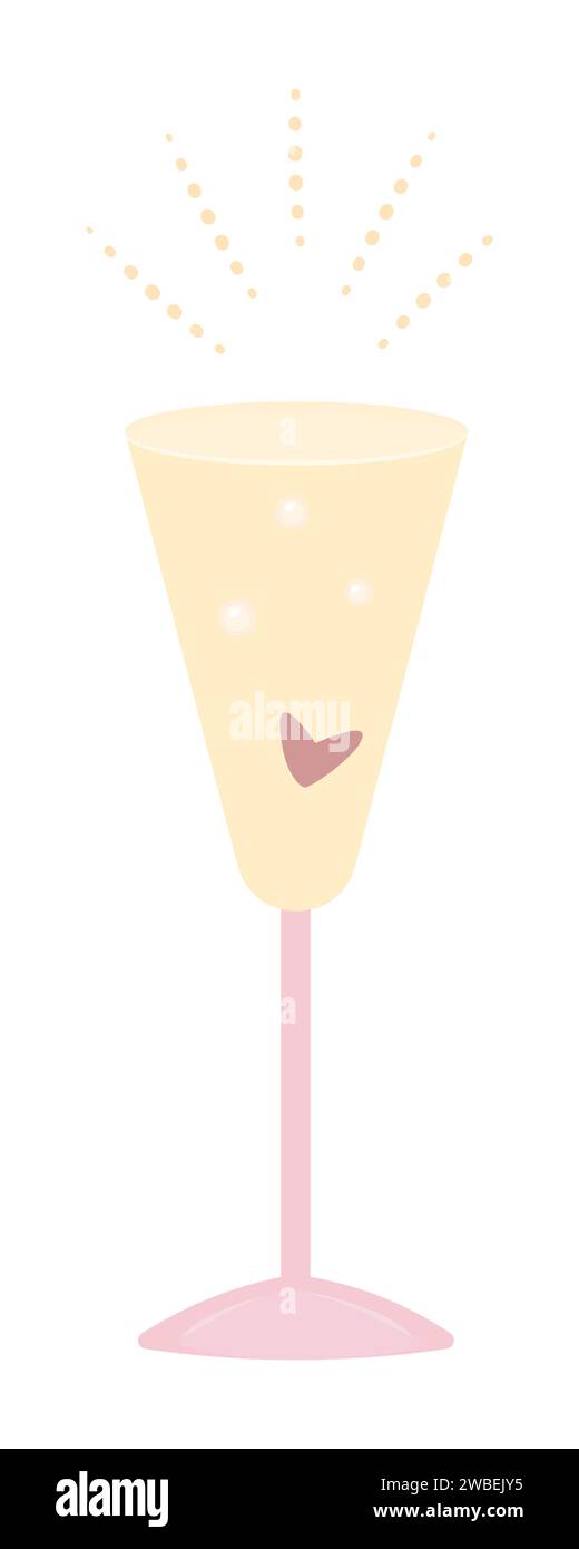 Single glass with sparkling wine, vector illustration in yellow, beige ...