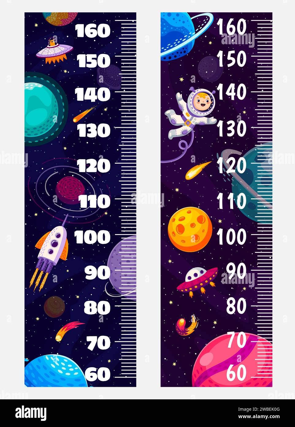 Kids height chart ruler with space galaxy, astronaut, rocket, stars and ...