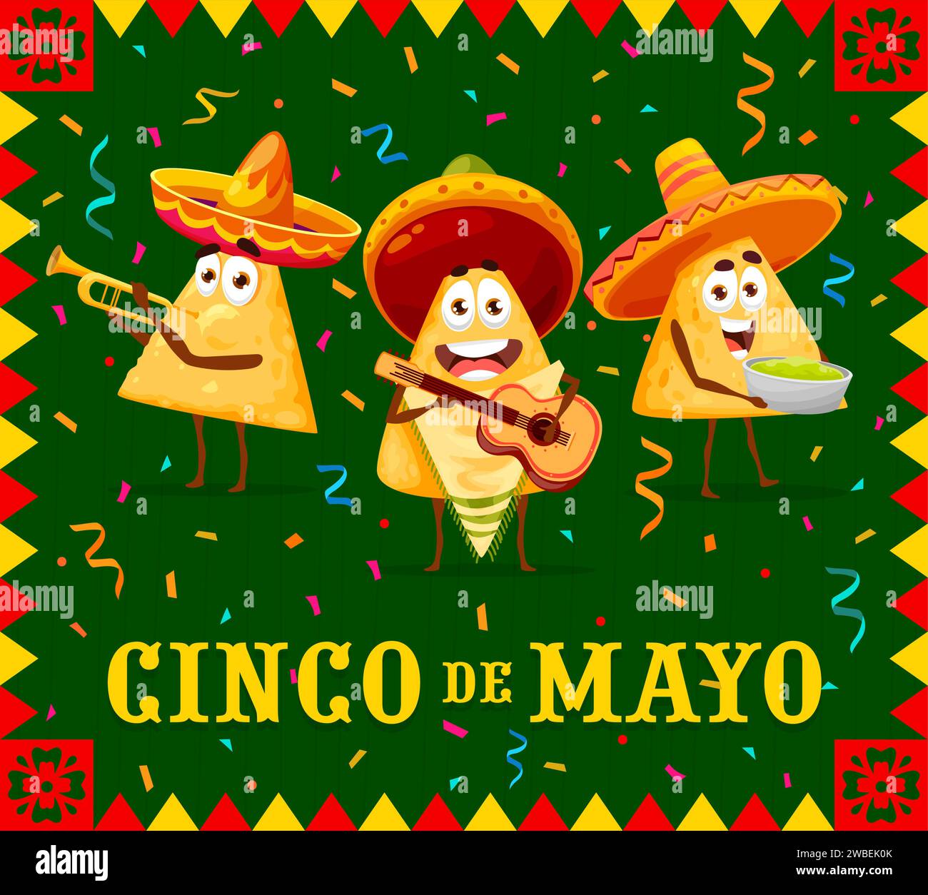 Cartoon nachos chips characters, cinco de mayo mexican holiday banner ...