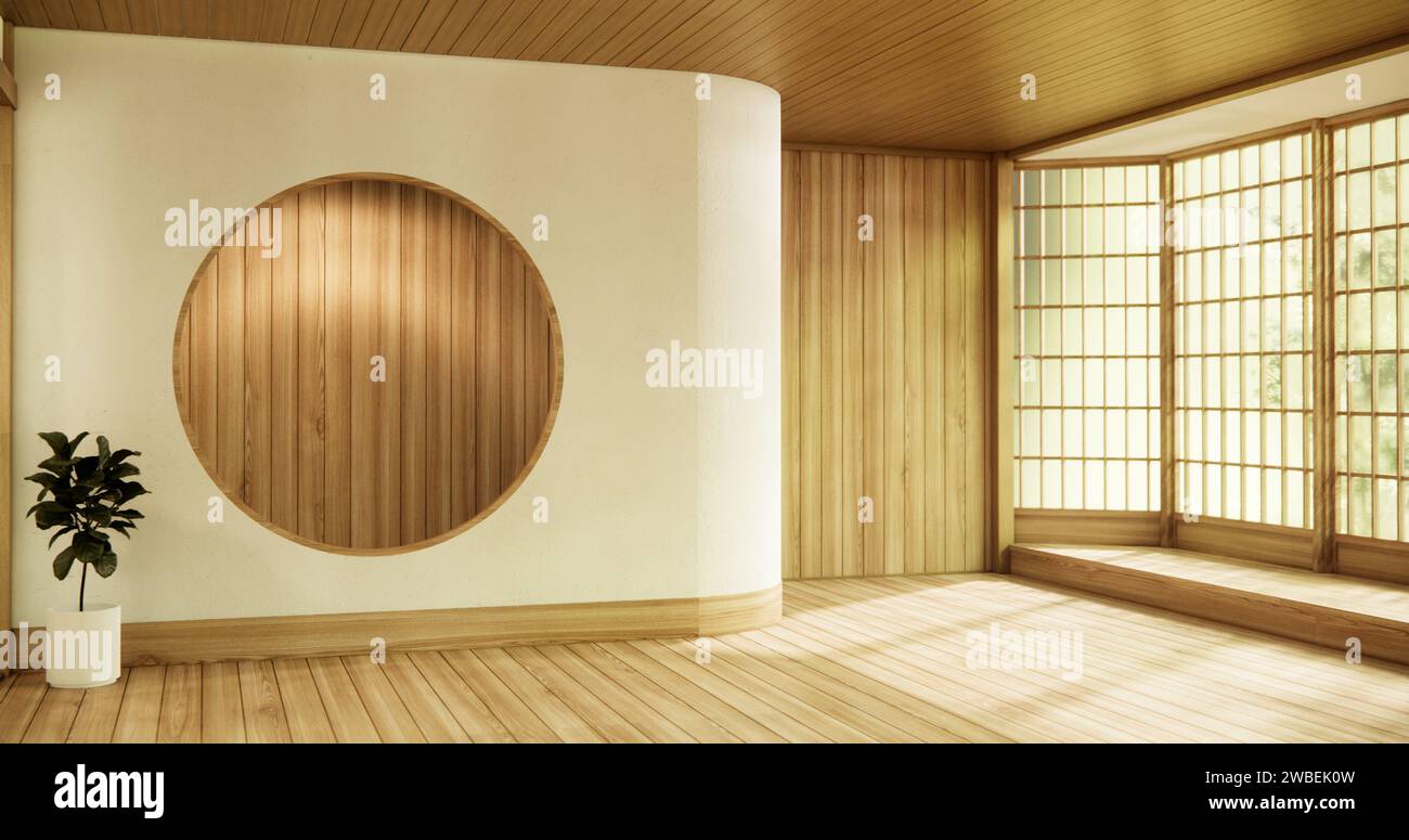 Circle window japan style on Empty room minimalist room interior Stock ...