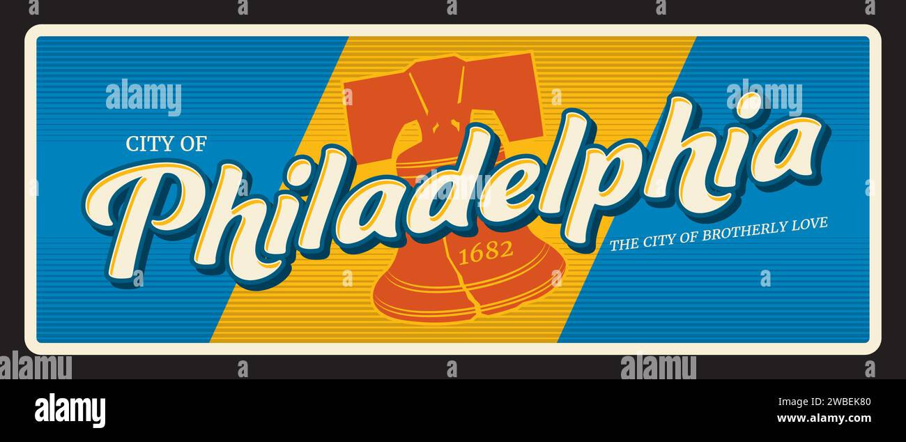 Philadelphia city, metal plaque travel plate, tourist destination ...