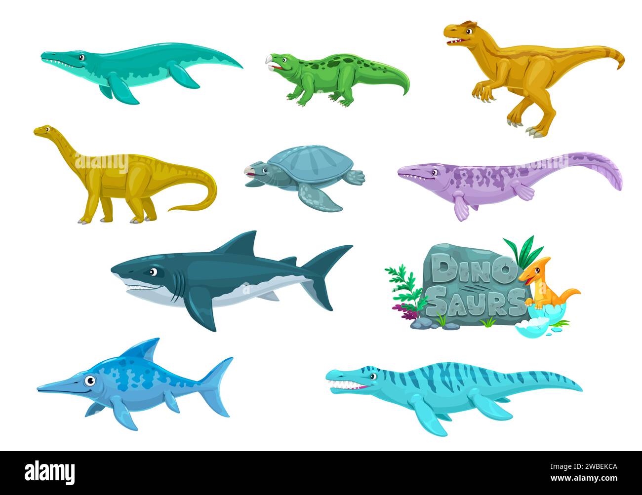 Cartoon dinosaurs prehistoric animals characters. Paleontology reptiles ...