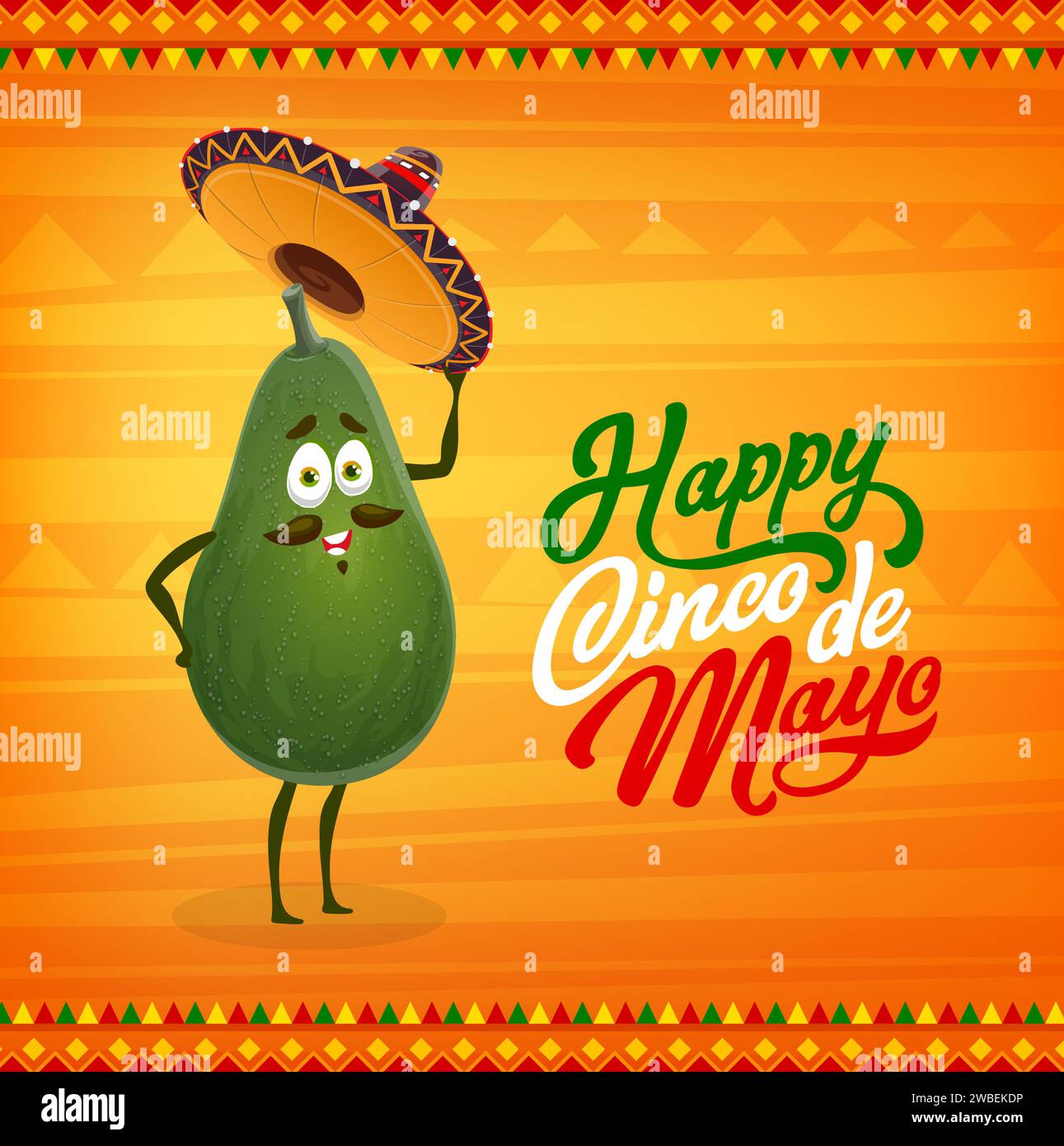 Cartoon avocado mexican character. Cinco de mayo holiday banner. Vector ...