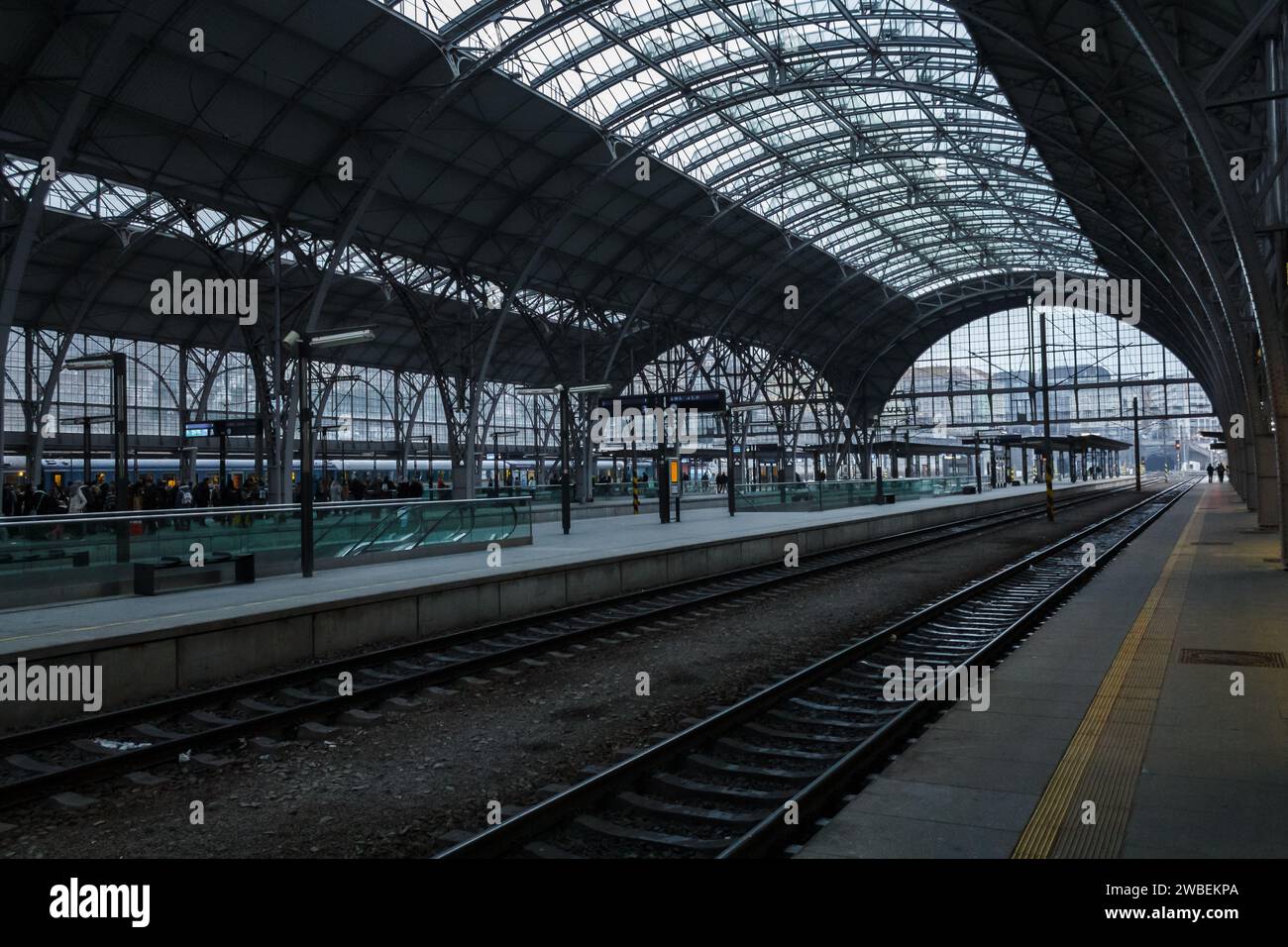 Main railway station in Prague on a winter evenign in december. It's ...