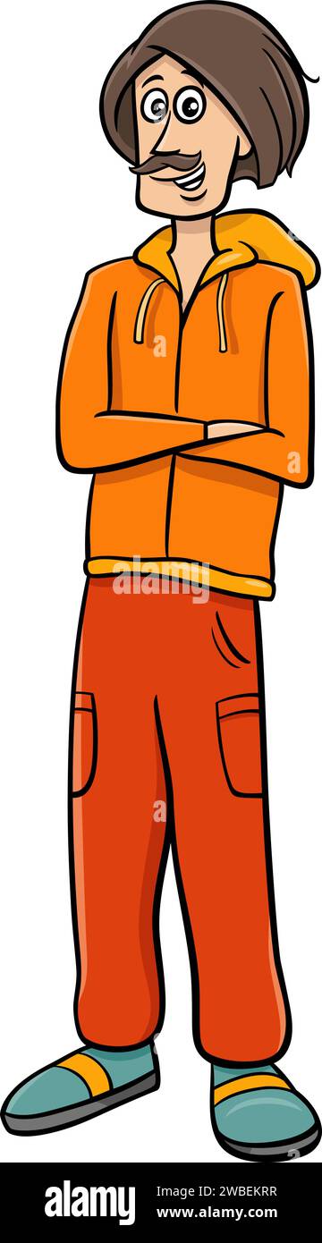 Cartoon illustration of young man with a mustache comic character Stock ...