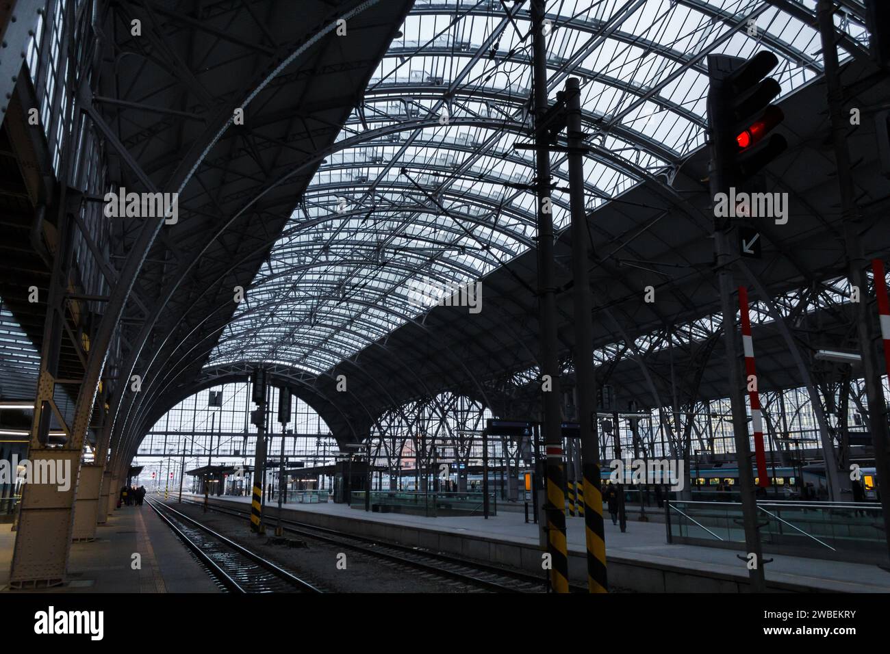 Main railway station in Prague on a winter evenign in december. It's ...