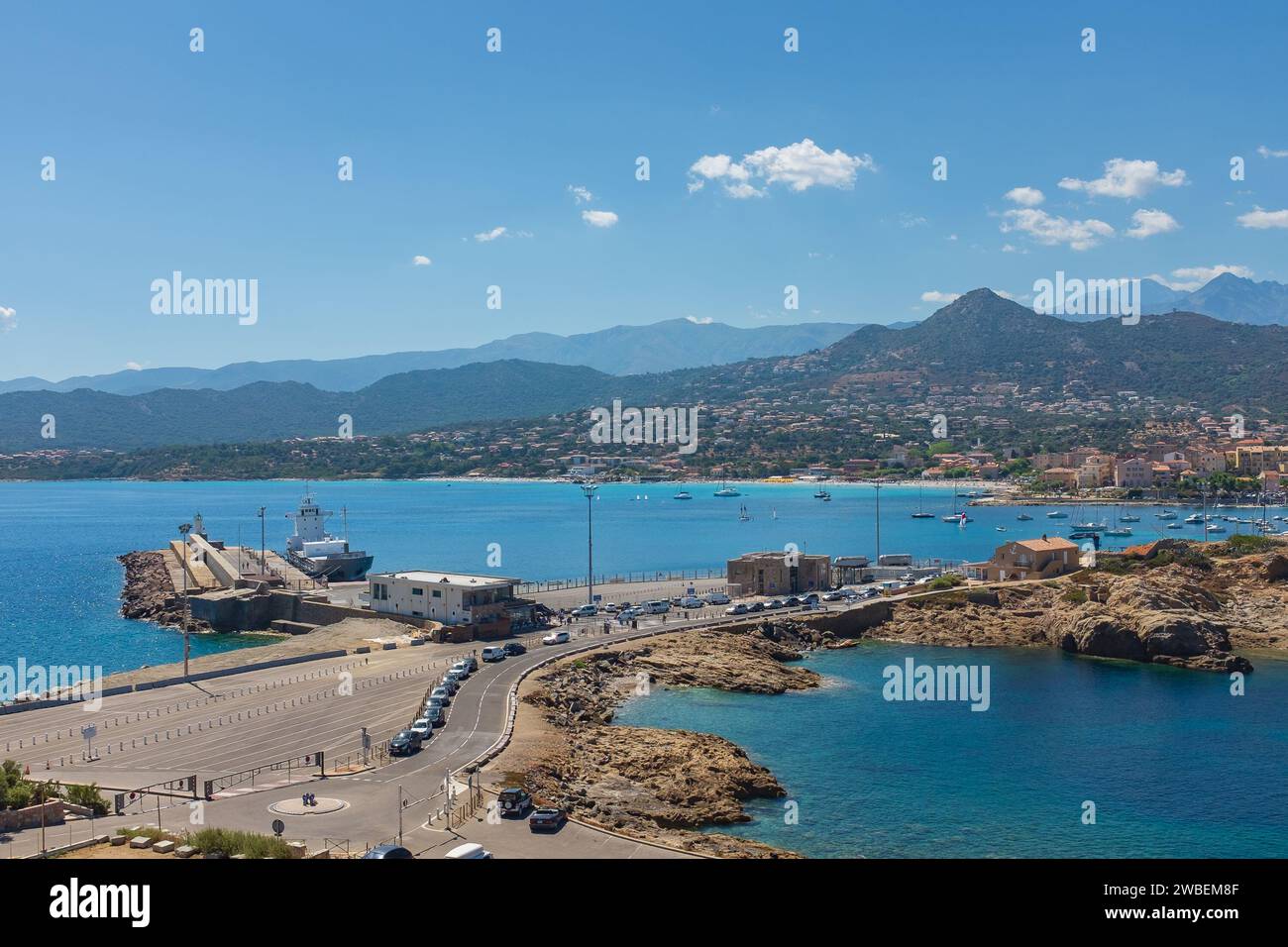 Ile Rousse, Corsica, 2017. Panorama of the port and bay of l'Ile Rousse ...
