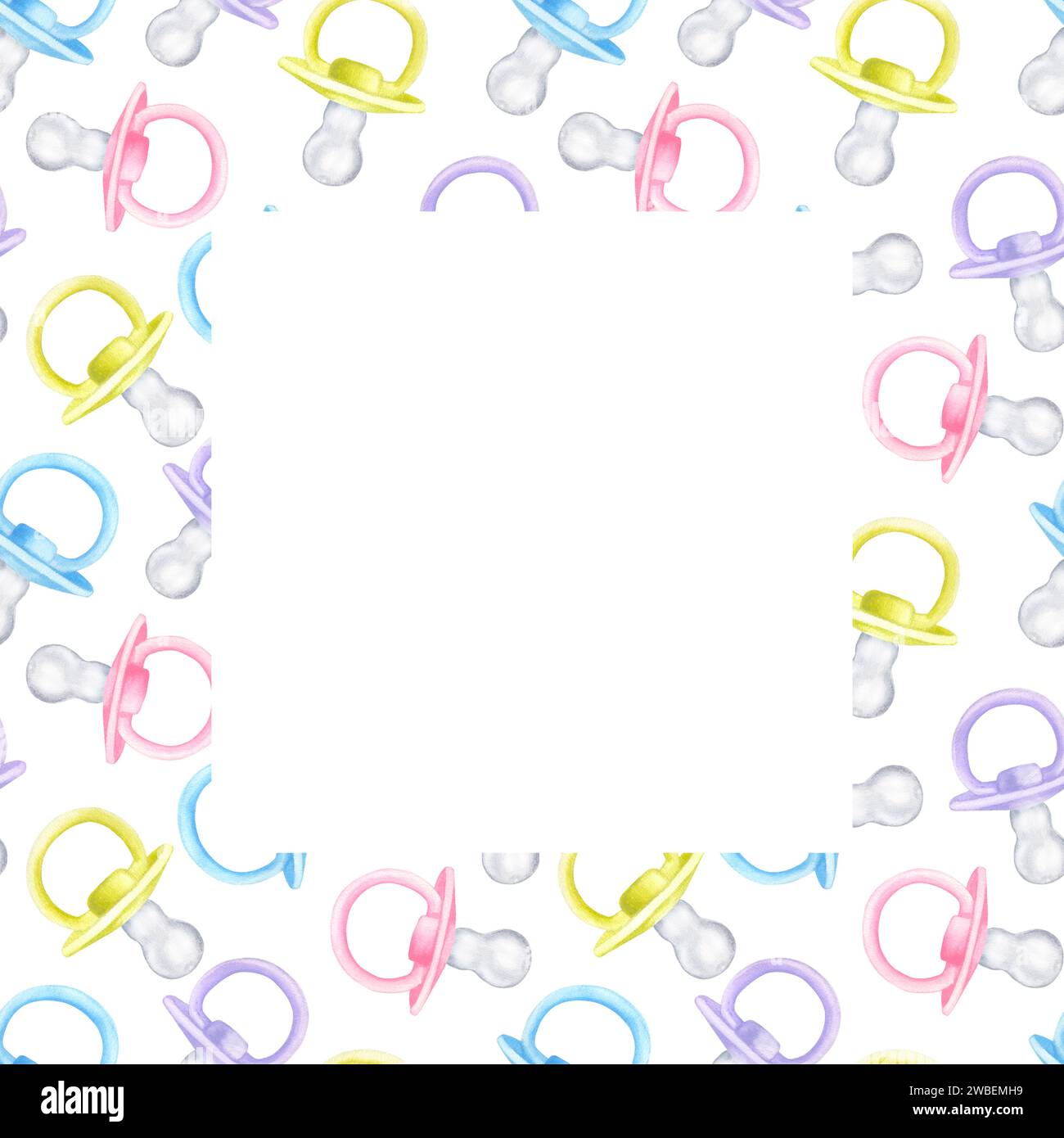 Square frame baby boy girl pacifier dummy. Pink blue violet green. Hand ...