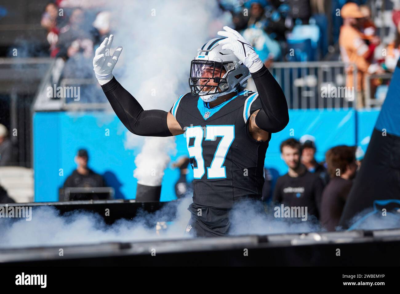 Carolina Panthers linebacker Yetur Gross-Matos (97) takes the field ...