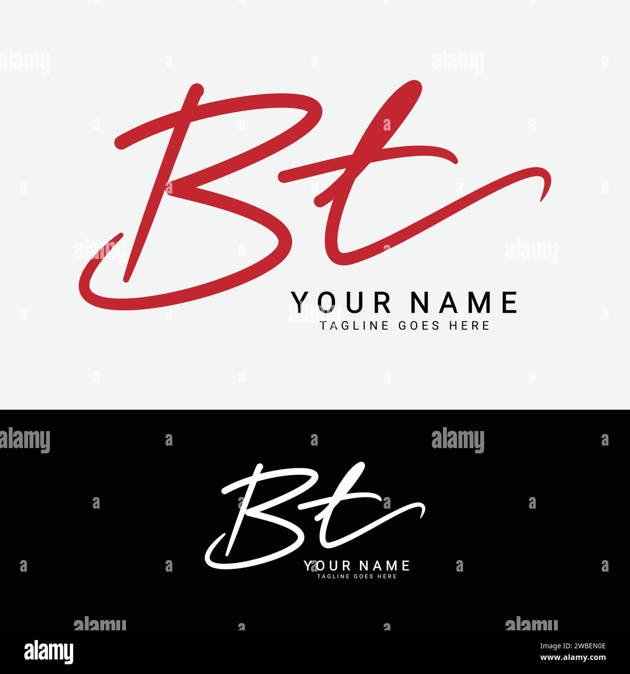 B, T, BT Initial handwriting or handwritten letter logo for identity ...