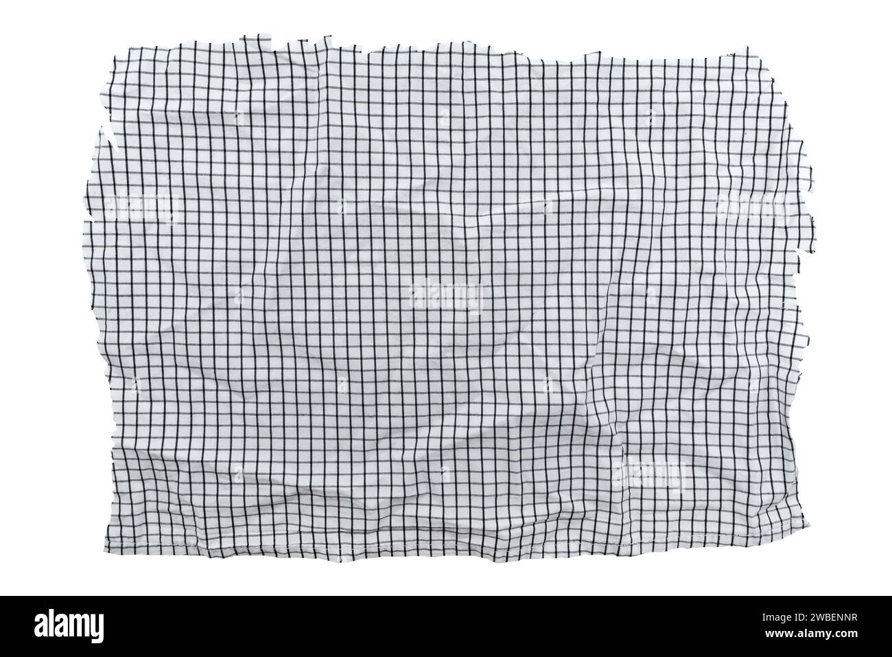 Piece of torn crumpled checkered fabric on a white background. Textile ...