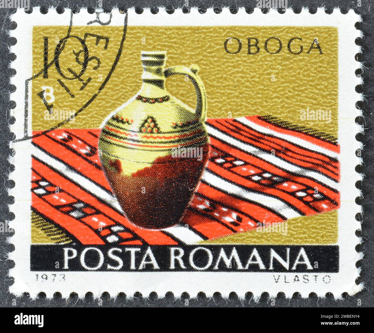 Cancelled postage stamp printed by Romania, that shows Oboga Jug ...