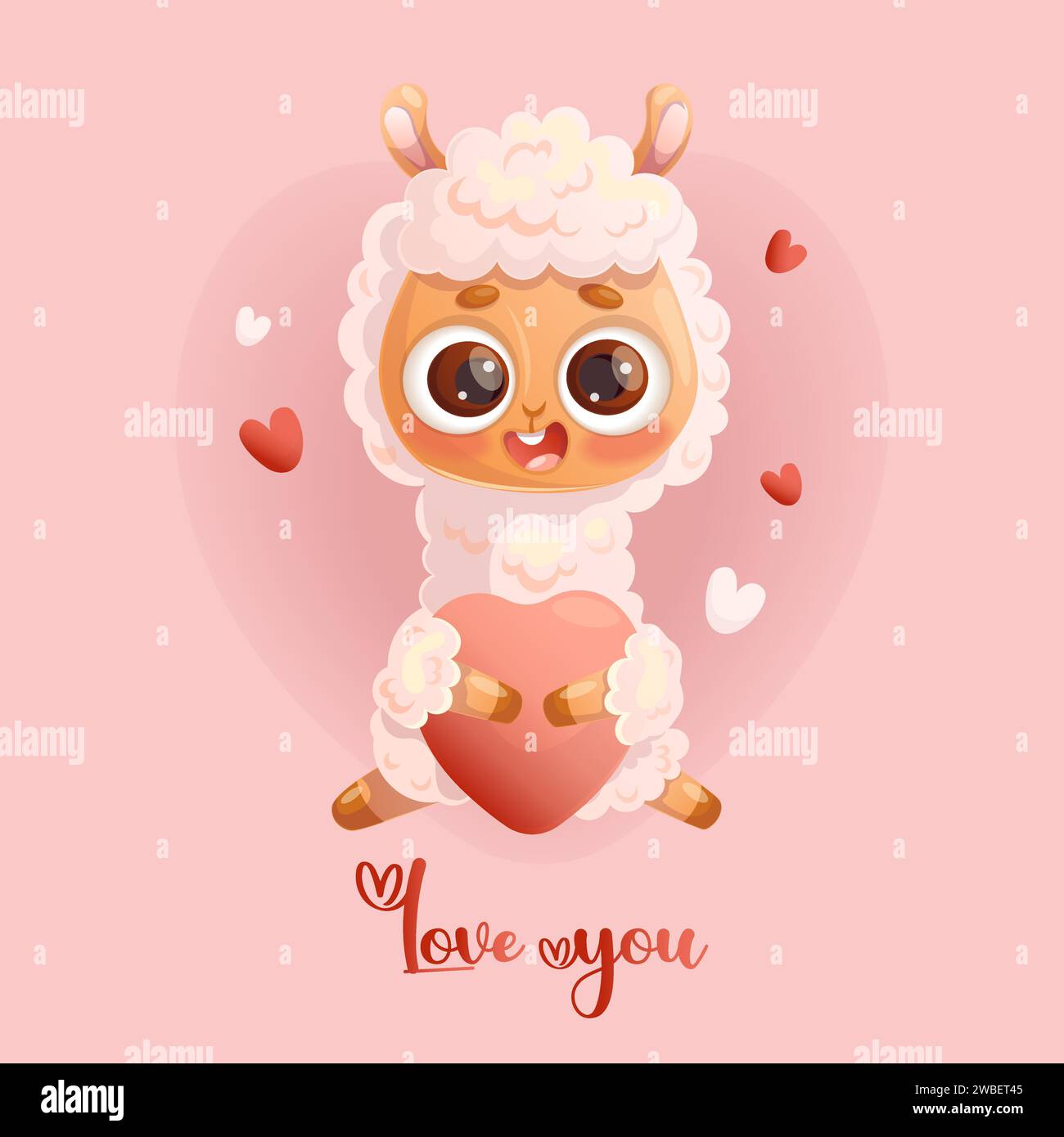 Llama Alpaca. Cute animal in love with heart. Festive romantic ...