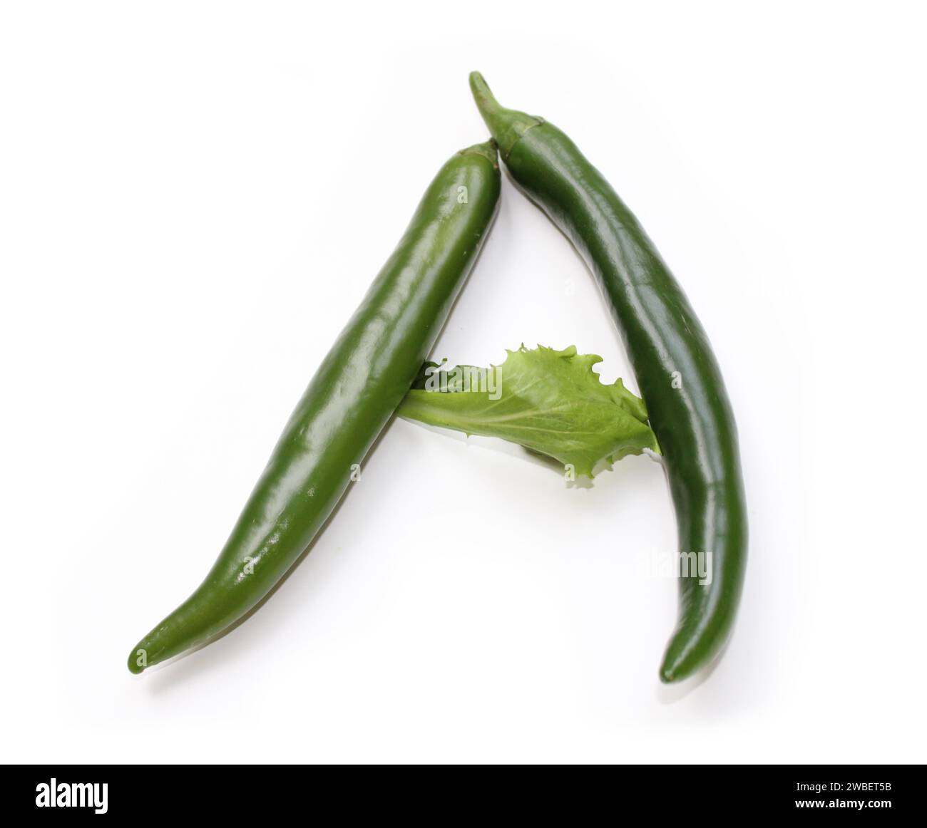 Letter A made from green salad and chili peppers alphabetic ABC capital ...
