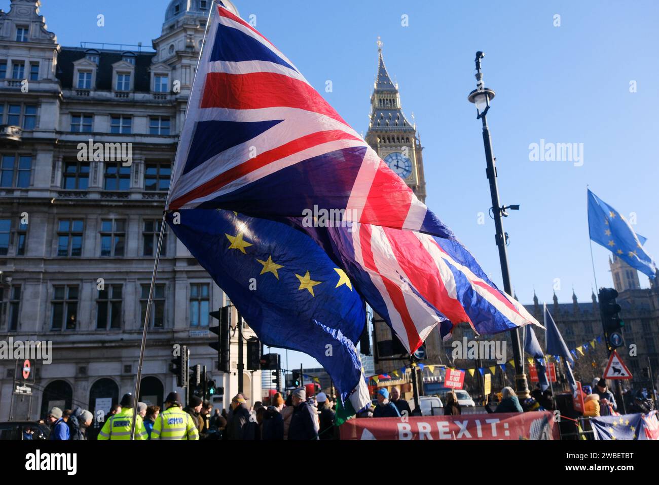 Parliament Square, London, UK. 10th Jan 2024. Anti Brexit protest ...