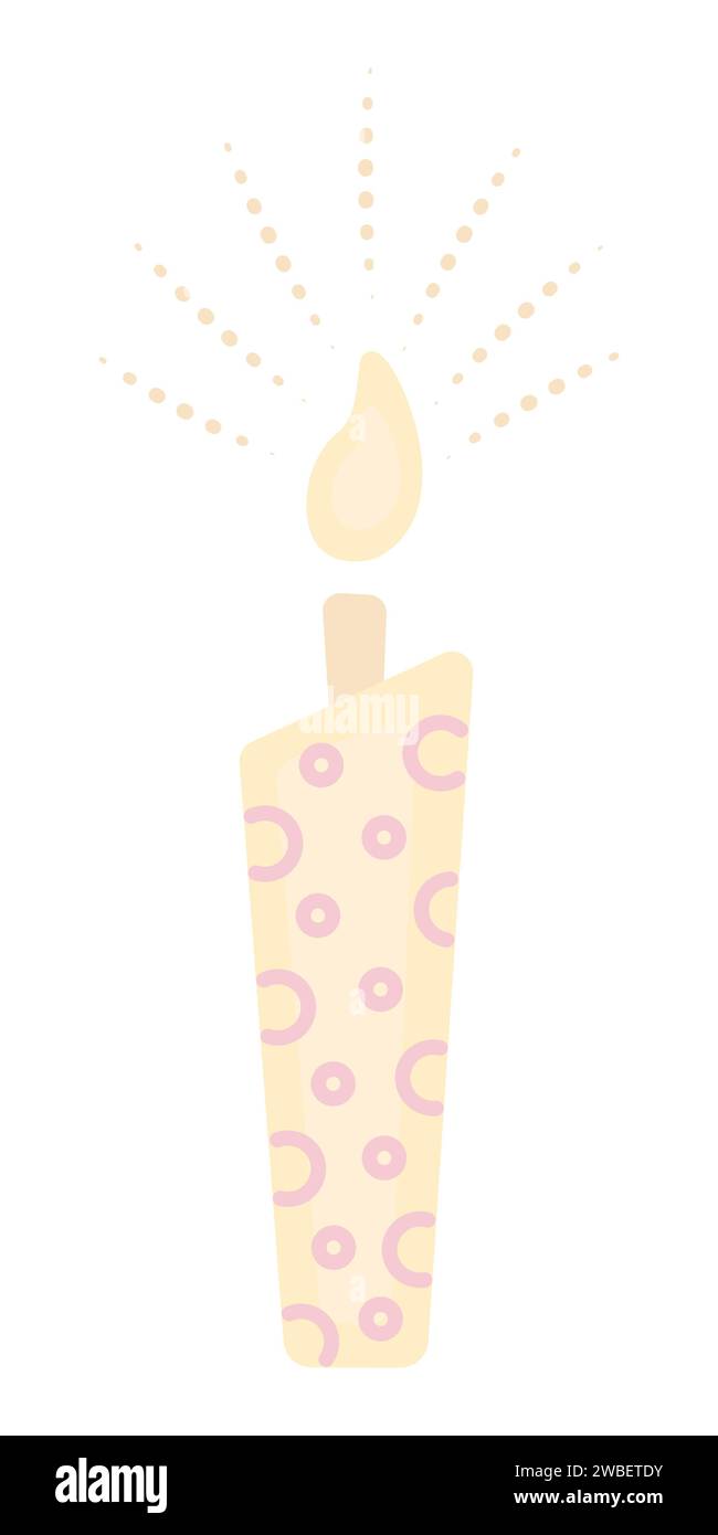 Cute asymmetrical yellow candle with flame, vector color illustration ...