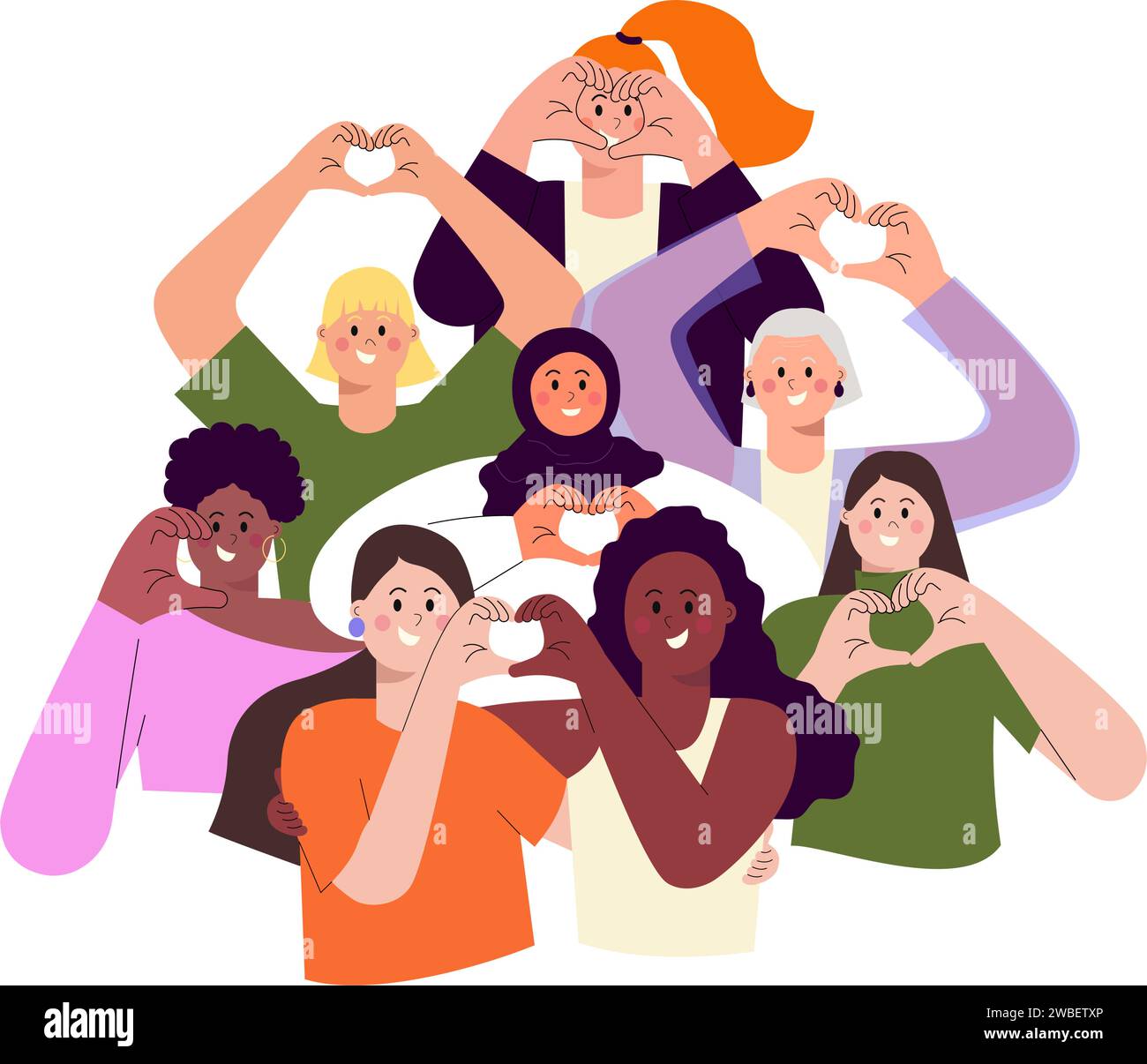 Inspire inclusion diverce women heart gesture vector illustration Stock ...