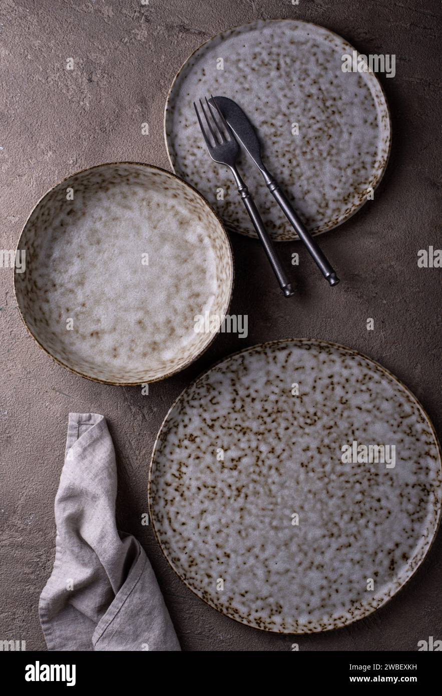 Hand made craft ceramic plate and bowl Stock Photo - Alamy