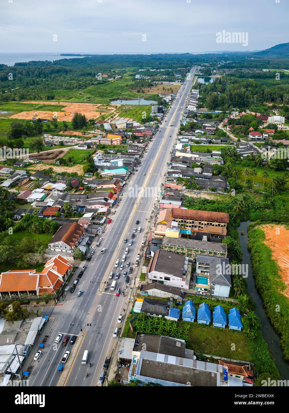 Aerial view of the tourist resort town of Bang Niang and Nangthong in ...