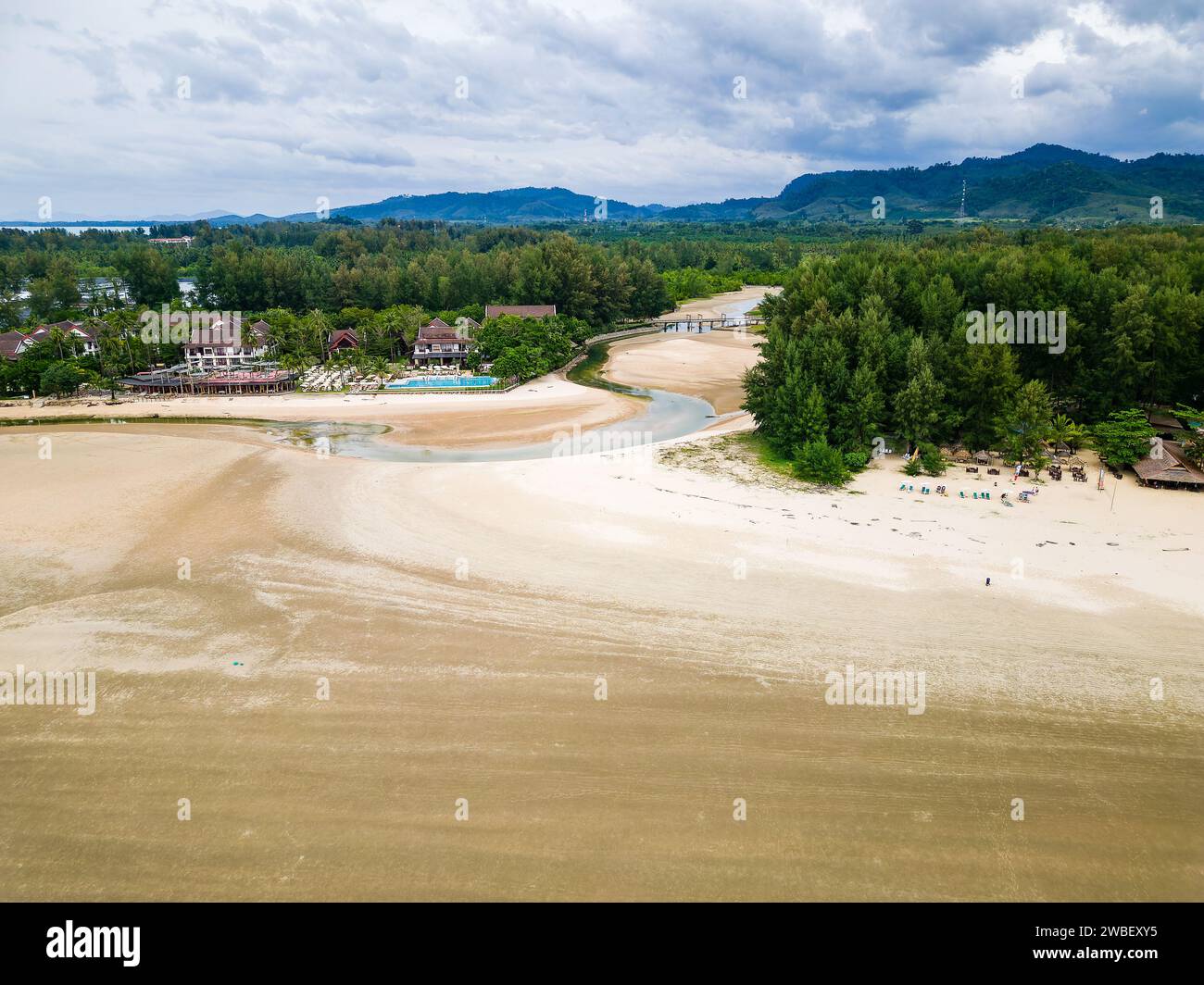 Drone view of tropical "Memories Beach" in Khao Lak, Thailand at low ...