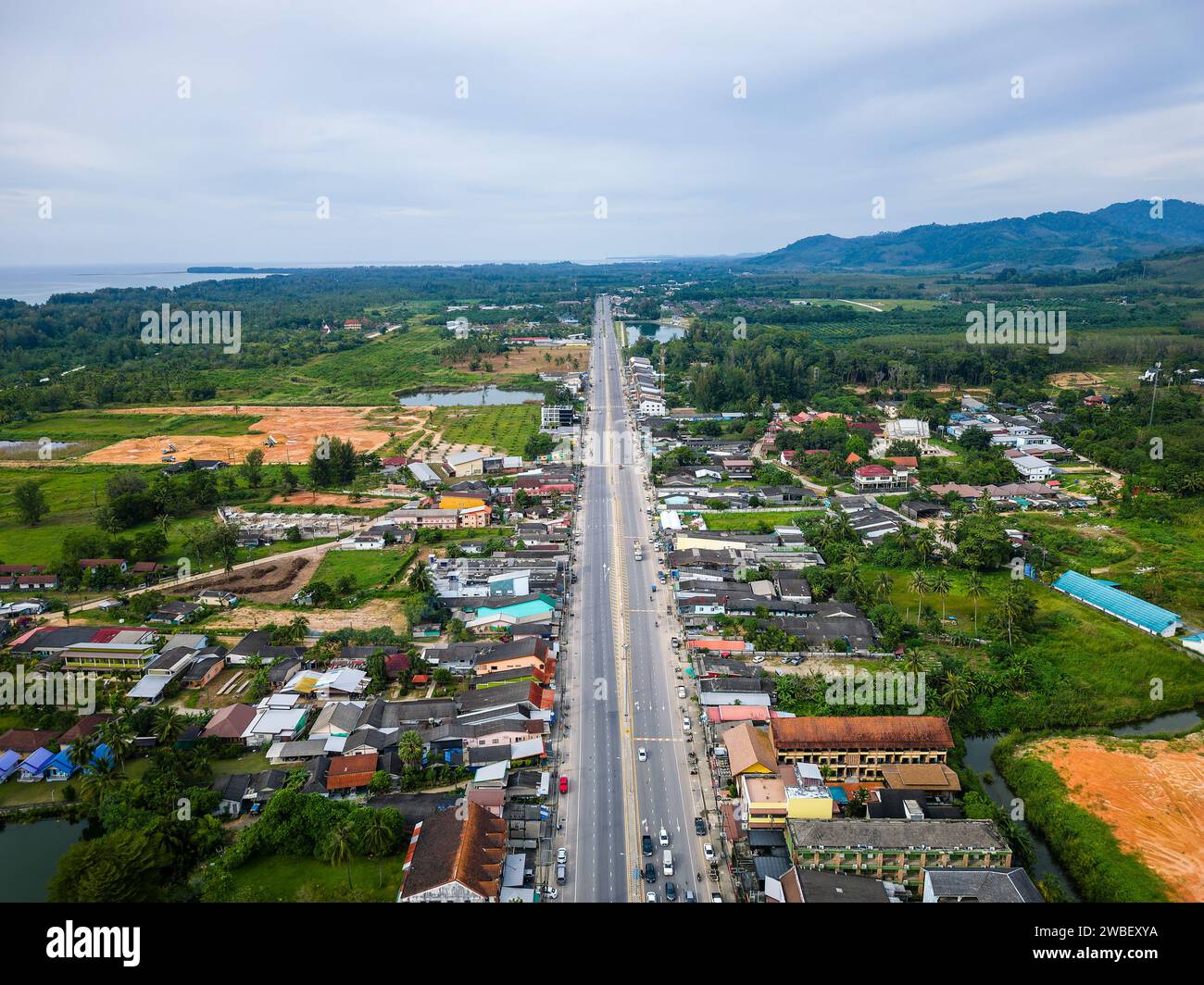 Aerial view of the tourist resort town of Bang Niang and Nangthong in ...