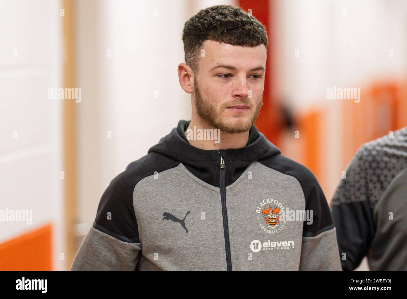 Jack Moore of Blackpool arrives ahead of the Bristol Street Motors ...