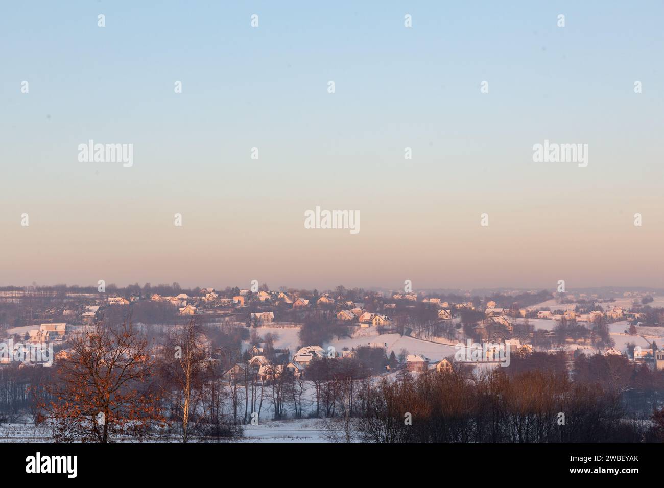 Krakow, Poland, 10 January 2024. Air pollution haze is seen over Krakow ...