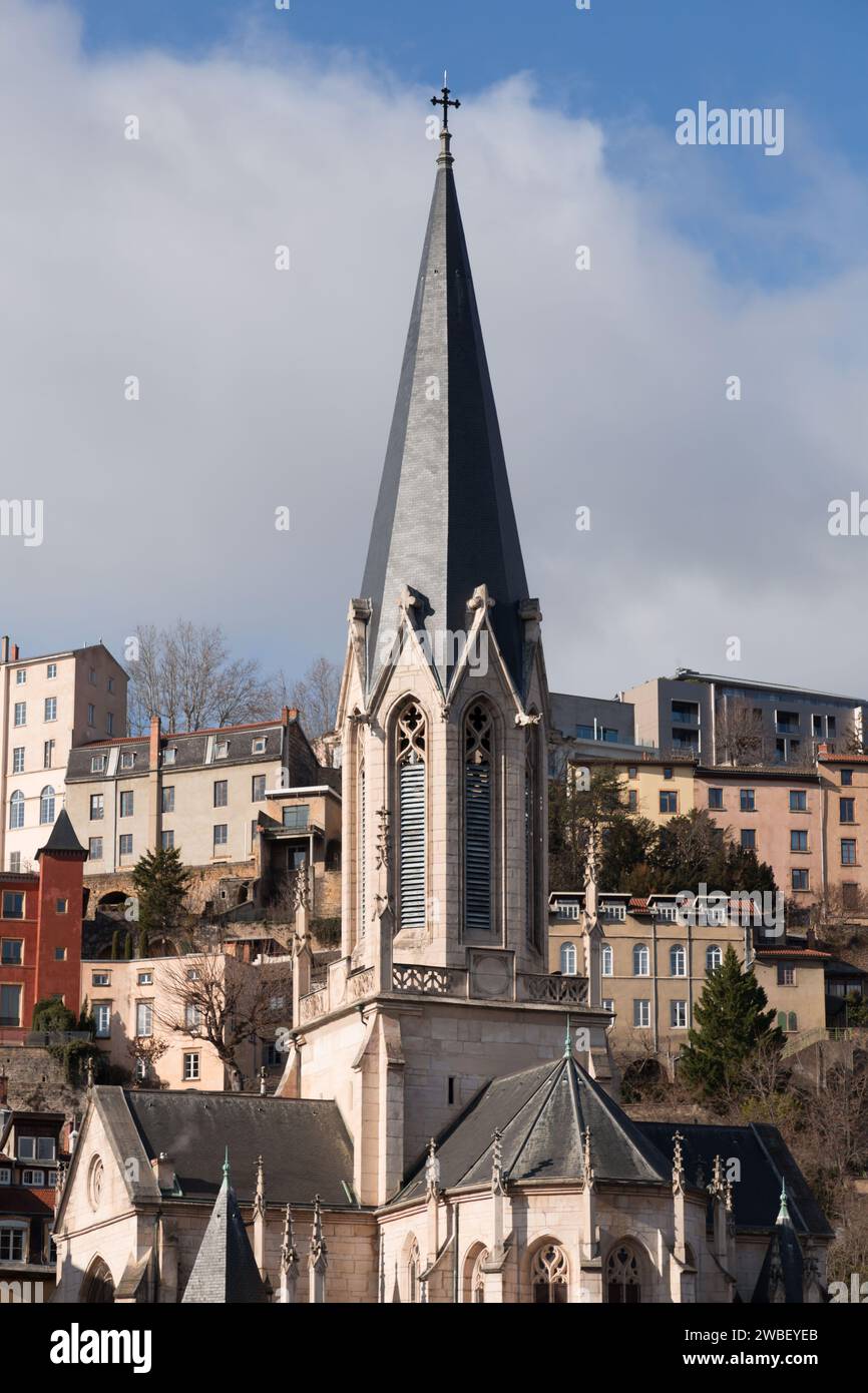 St. George Church and buildings around the River Saone, the old town of ...