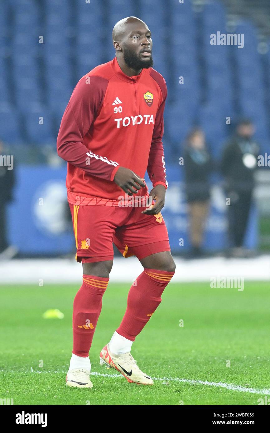 Rome, Italy. 10th Jan, 2024. Romelo Lukako os AS Roma warms up before the race during Soccer ...