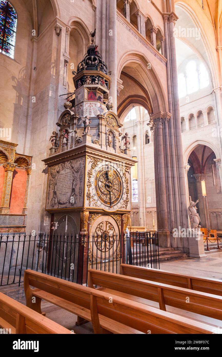 Lyon, France - January 30, 2022: Detail from an ancient calendar inside ...